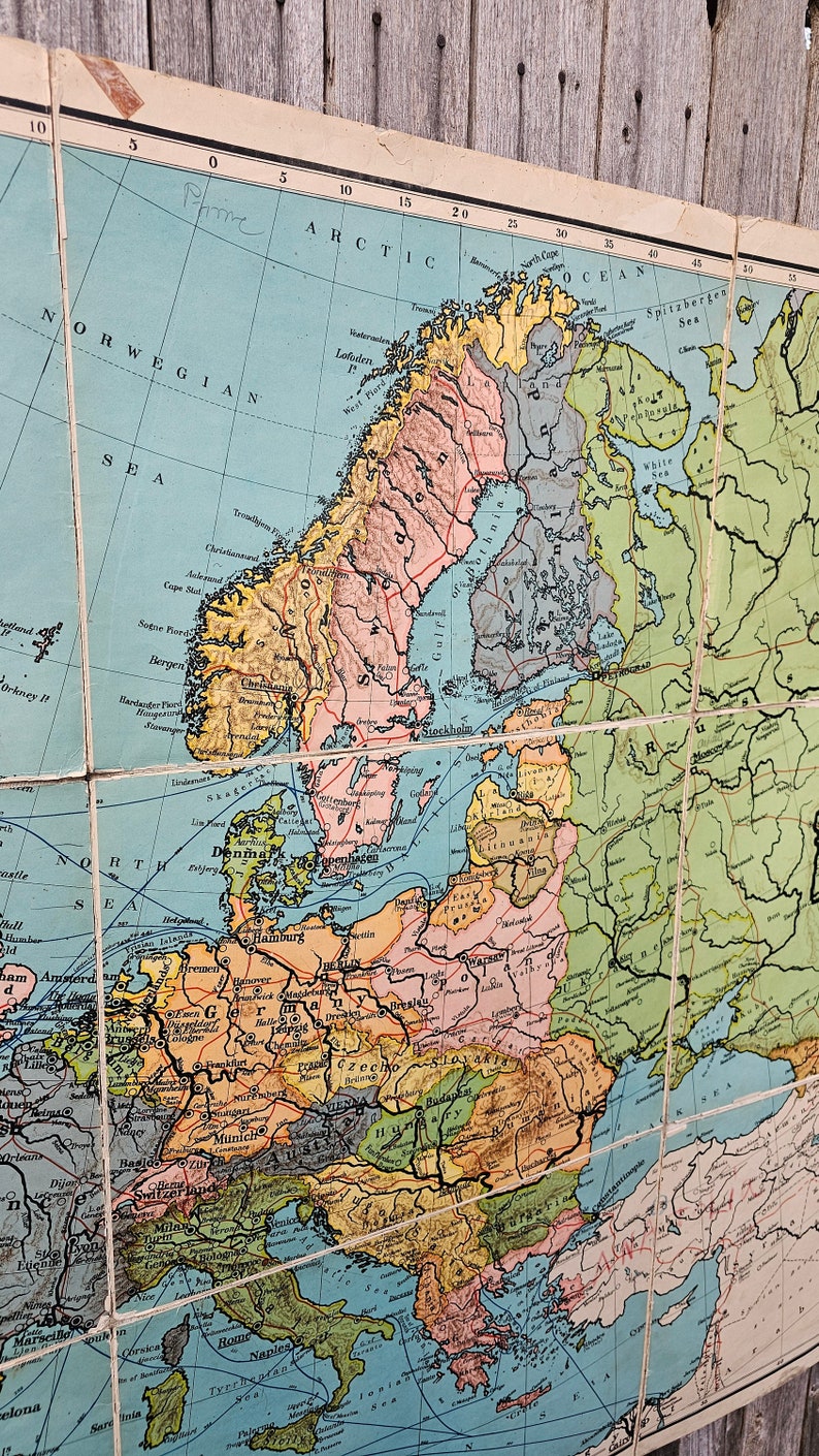 Antique School Map of Europe Linen Backed Cartography - Etsy