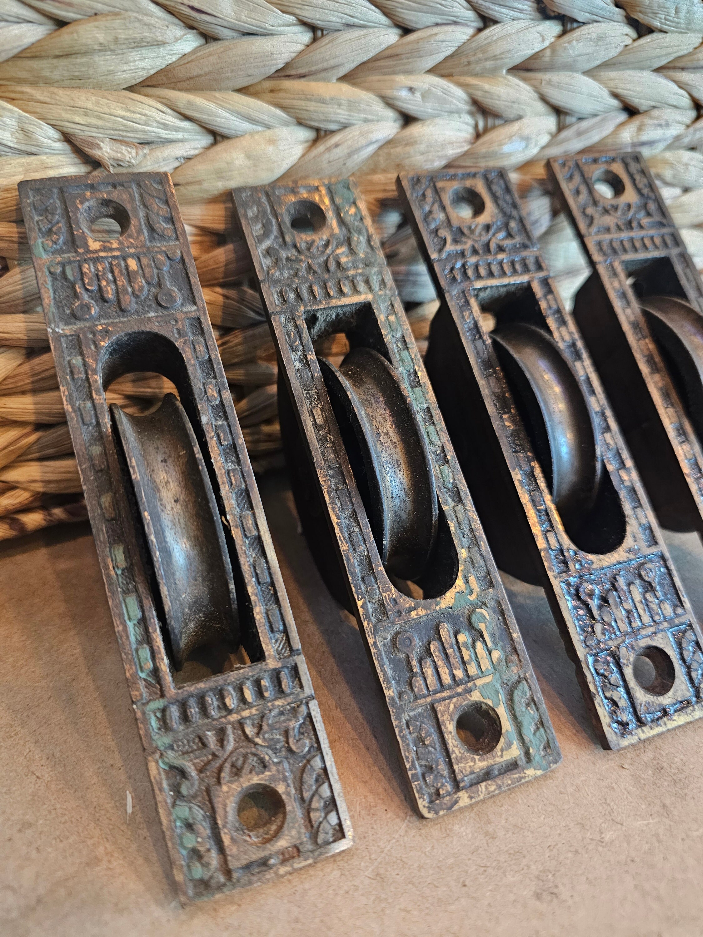 Set of 4 Eastlake Antique Victorian Sash Window Pulleys Architectural ...