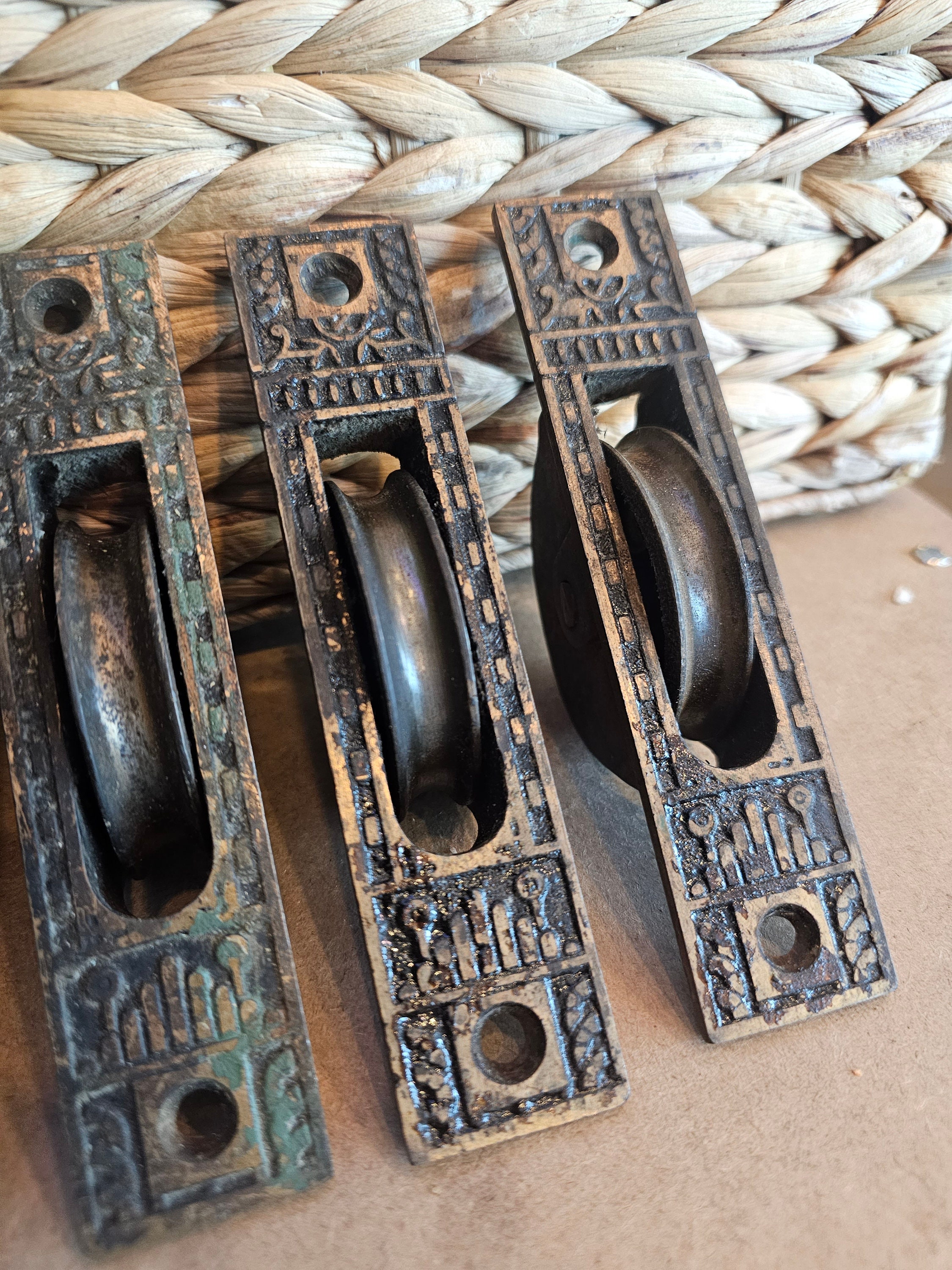 Set of 4 Eastlake Antique Victorian Sash Window Pulleys Architectural ...