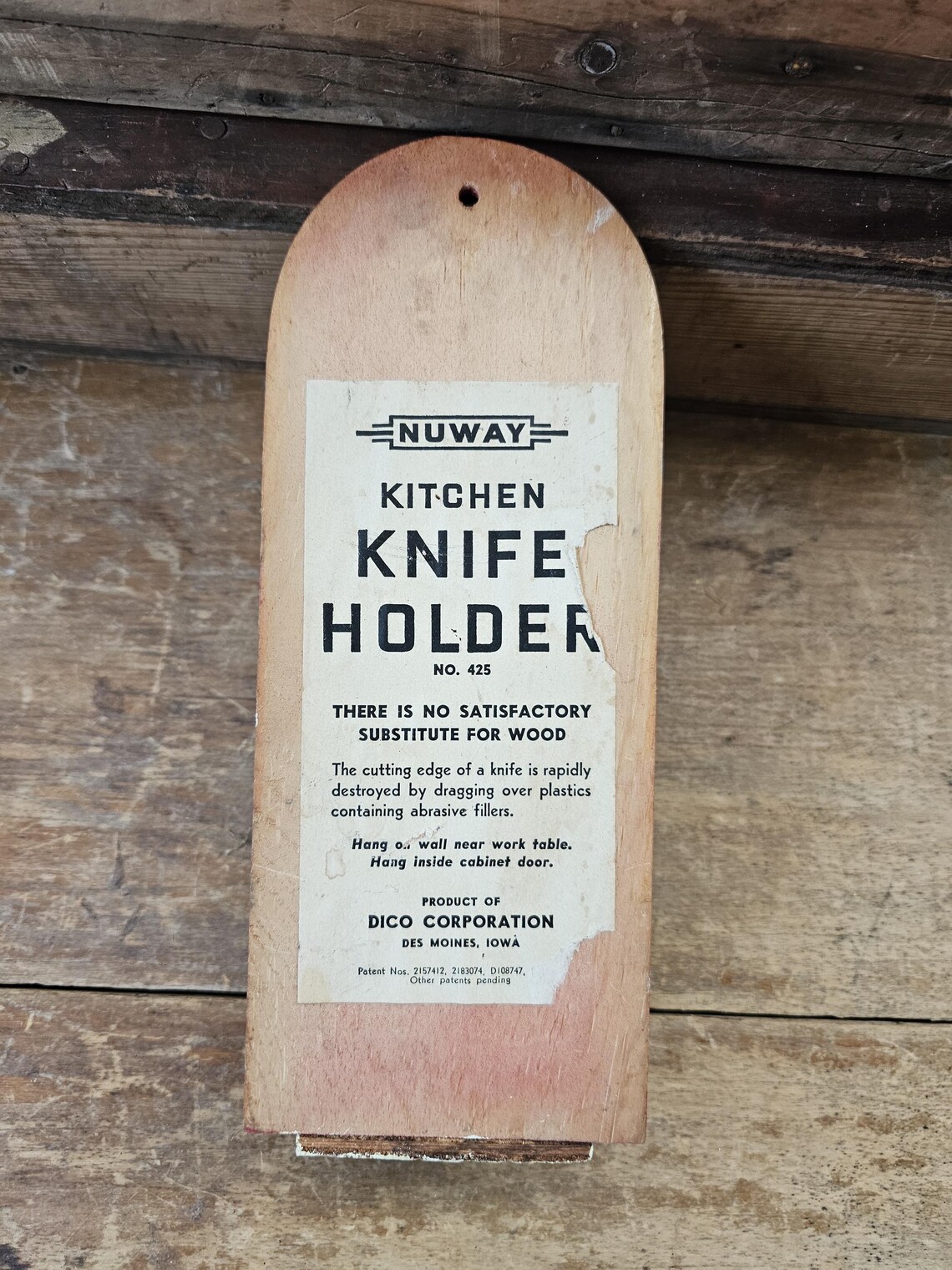 Vintage Kitchen Knife Holder Nuway Knife Block Retro Wooden Wall Rack ...