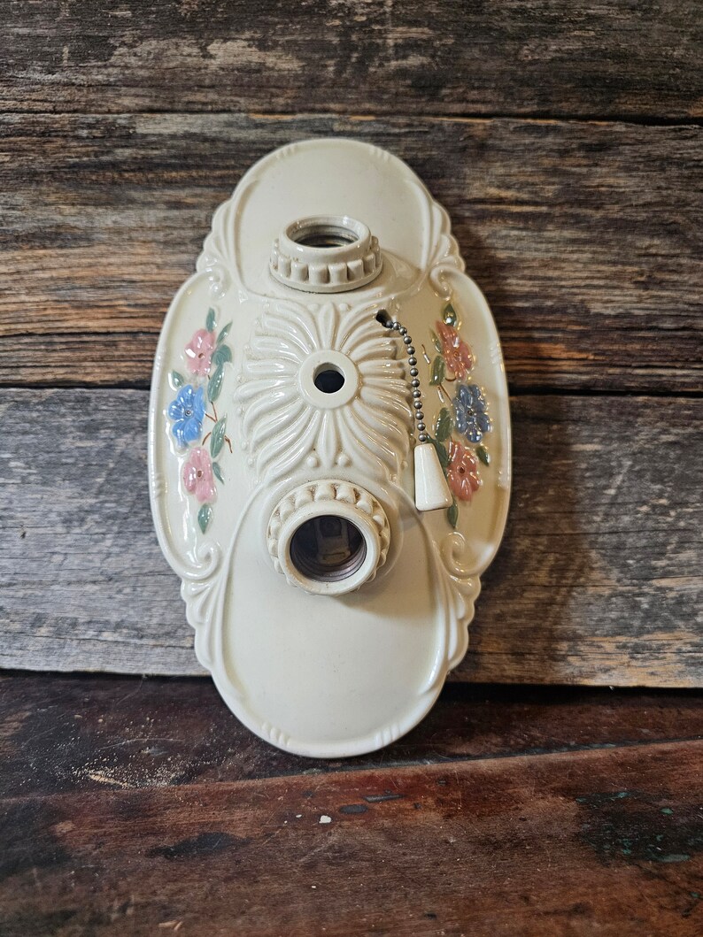 Antique Porcelain Light Fixture Architectural Salvage Floral Design ...