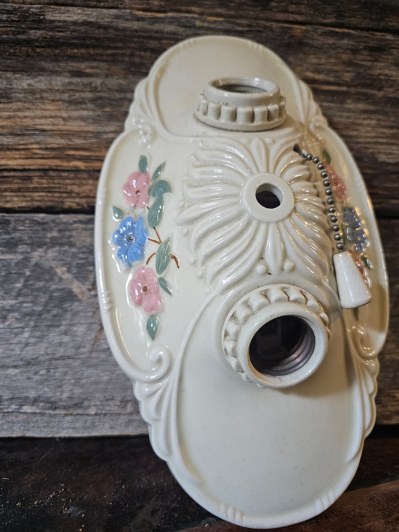 Antique Porcelain Light Fixture Architectural Salvage Floral Design ...