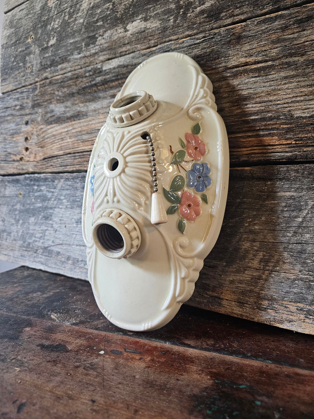 Antique Porcelain Light Fixture Architectural Salvage Floral Design ...