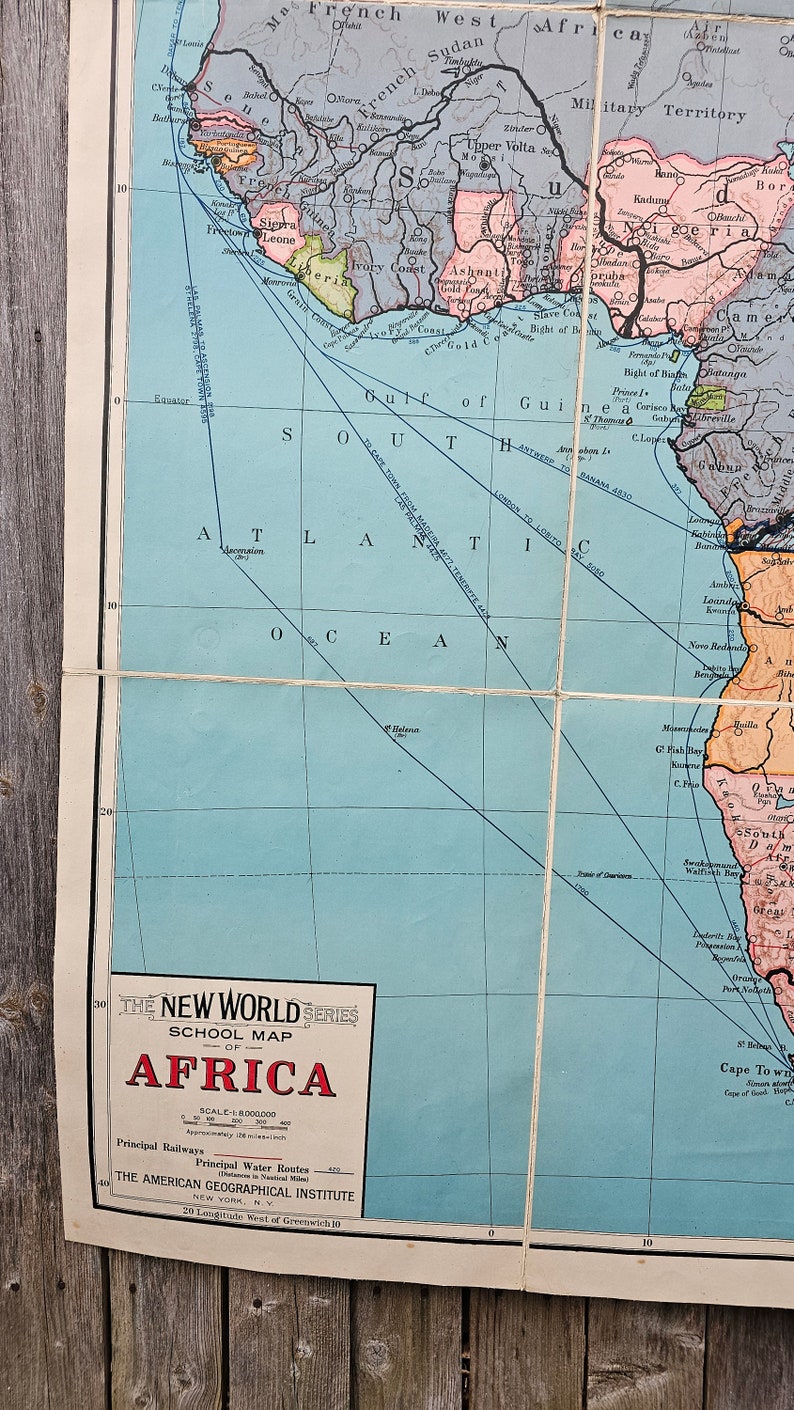 Antique Linen Backed School Map - Africa American Geographical ...