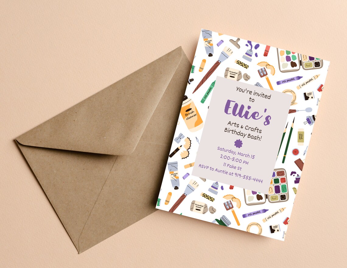 Kids Arts and Crafts Birthday Party Invitation Printable Custom Made to ...