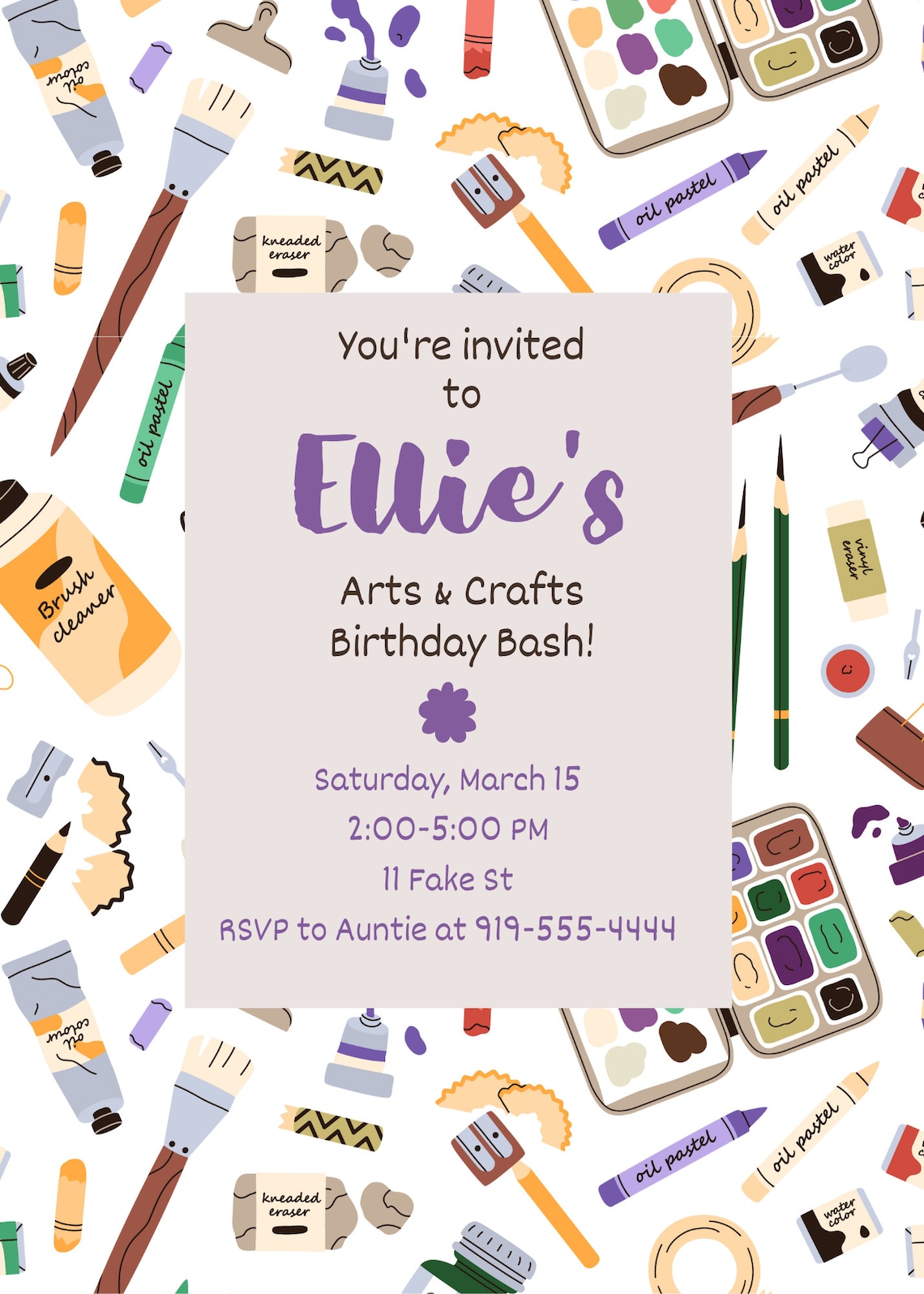 Kids Arts and Crafts Birthday Party Invitation Printable Custom Made to ...