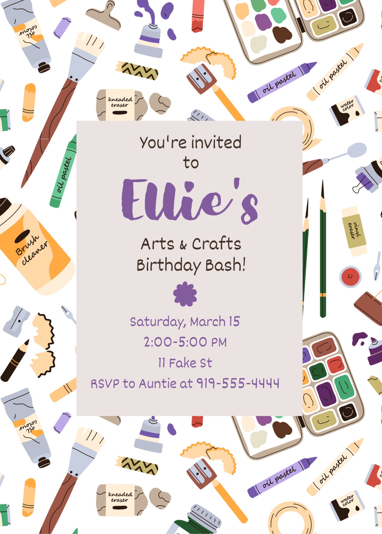 Kids Arts and Crafts Birthday Party Invitation Printable Custom Made to ...