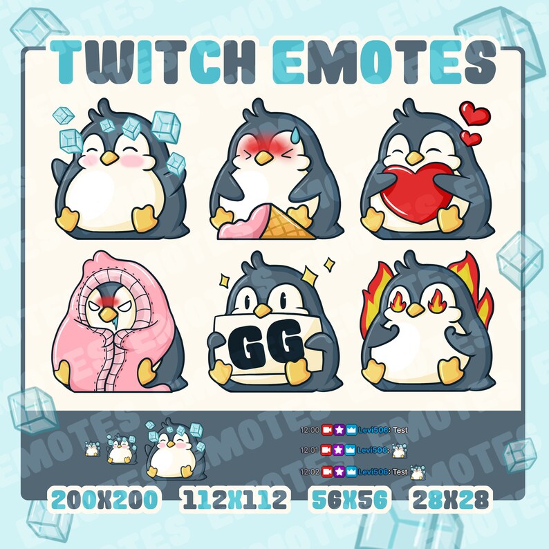 Kawaii Cute Chibi Penguins Emote Pack Youtube, Twitch, Discord 6 Emotes ...