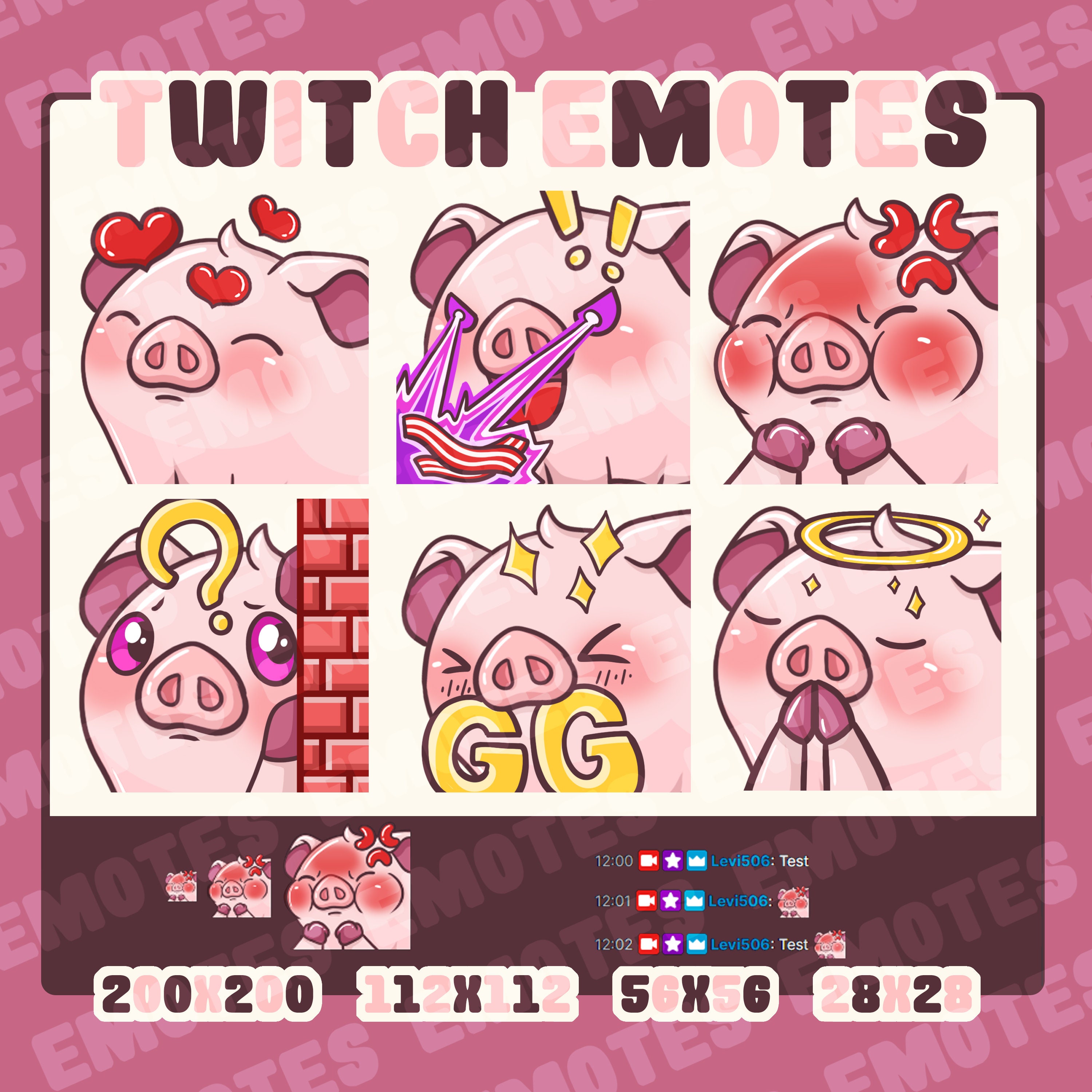 Kawaii Cute Pigs Emote Pack Youtube, Twitch, Discord 6 Emotes Bundle - Etsy