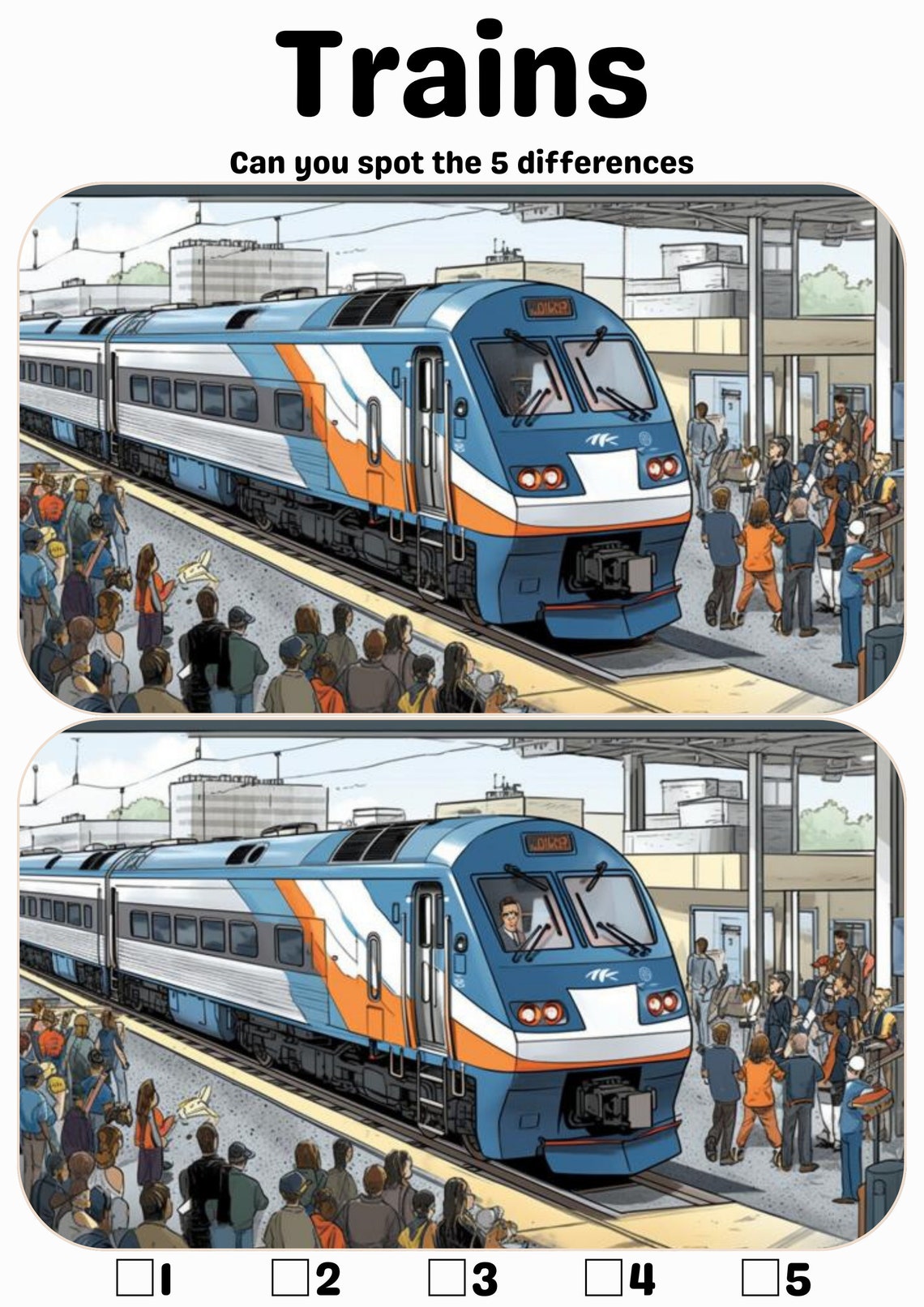 Spot the Difference - Set of 8 Trains Themed With Answer Sheet ...