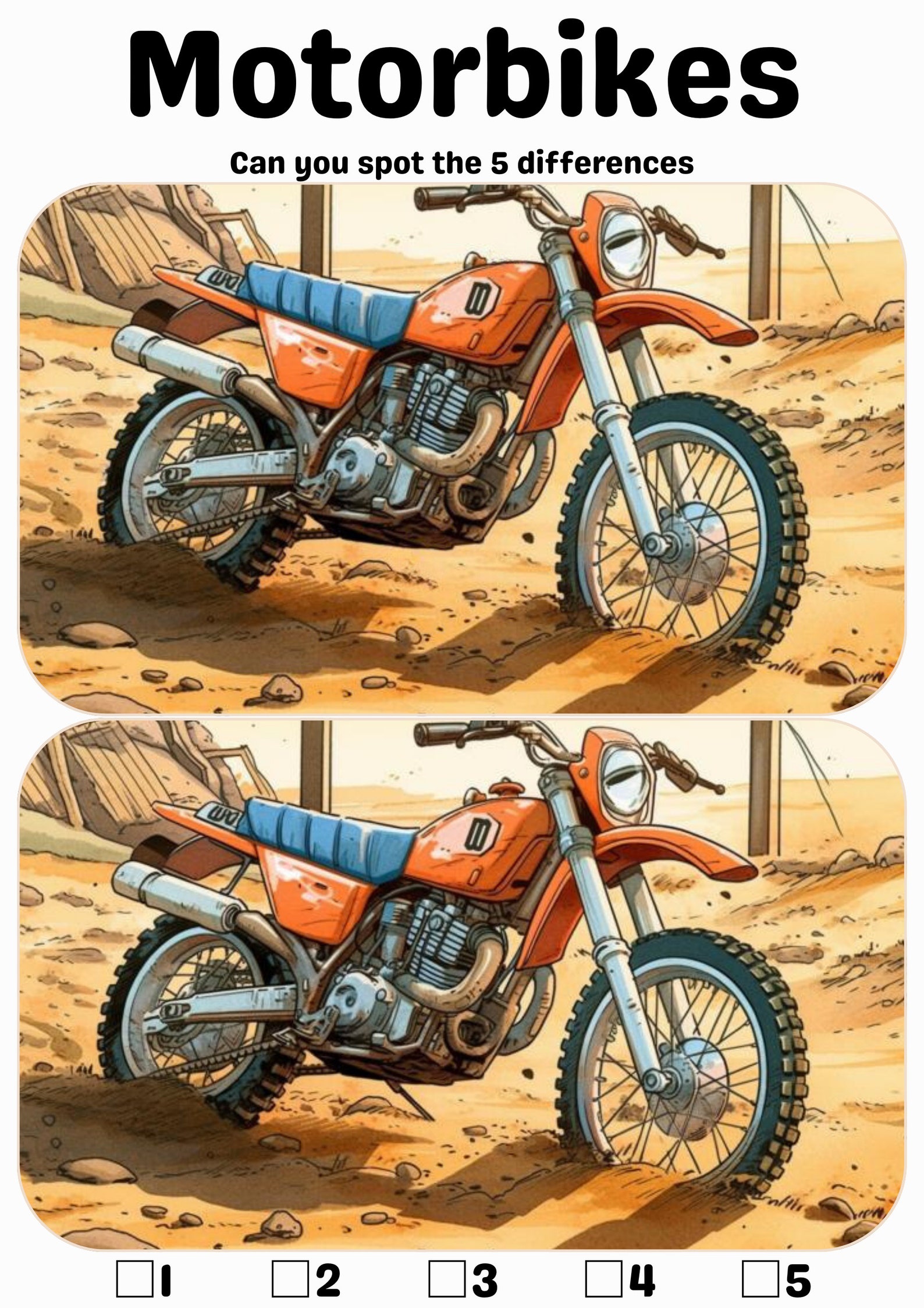 Spot the Difference - Set of 8 Motorbikes Themed With Answer Sheet ...