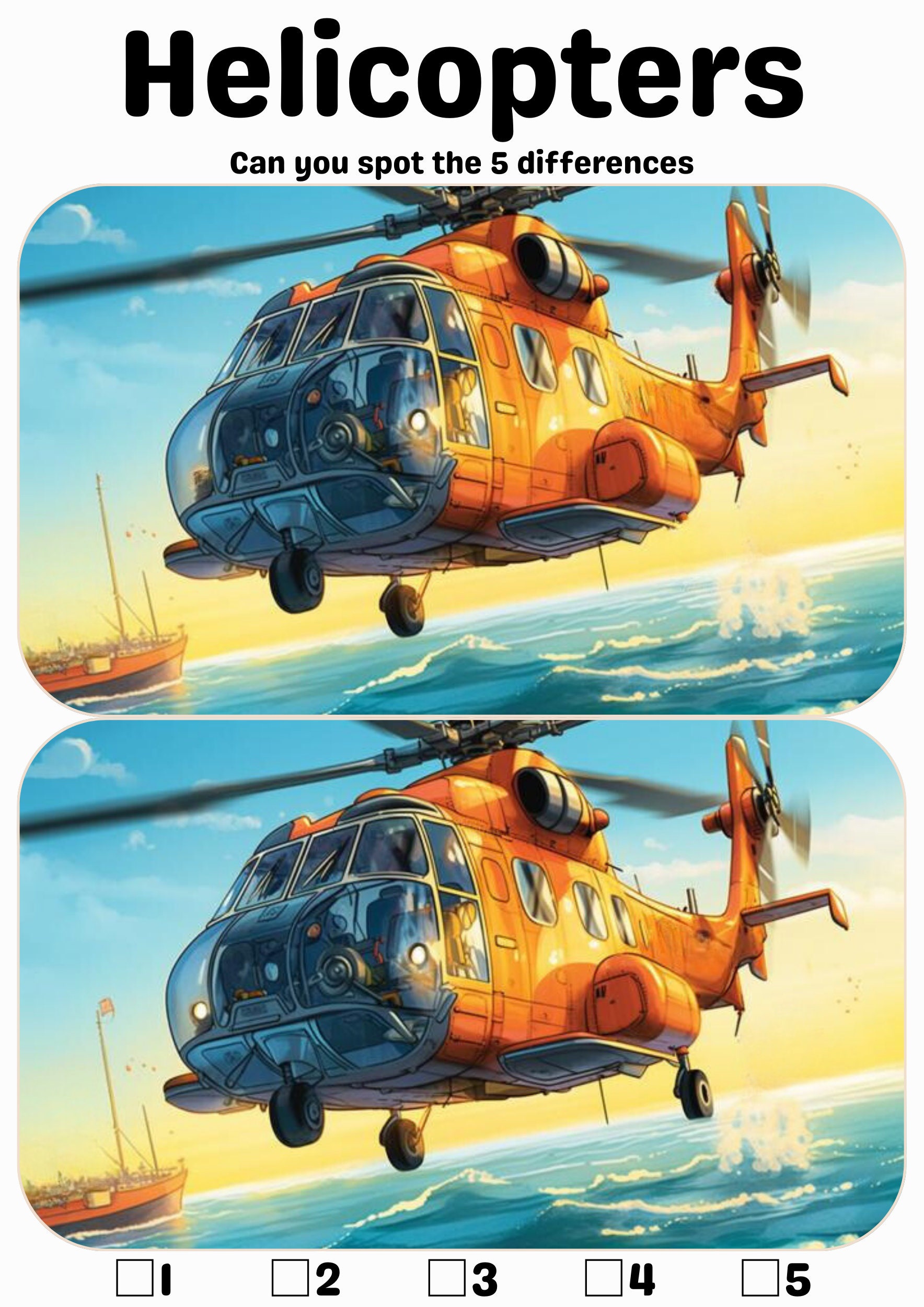 Spot the Difference - Set of 8 Helicopters Themed With Answer Sheet ...