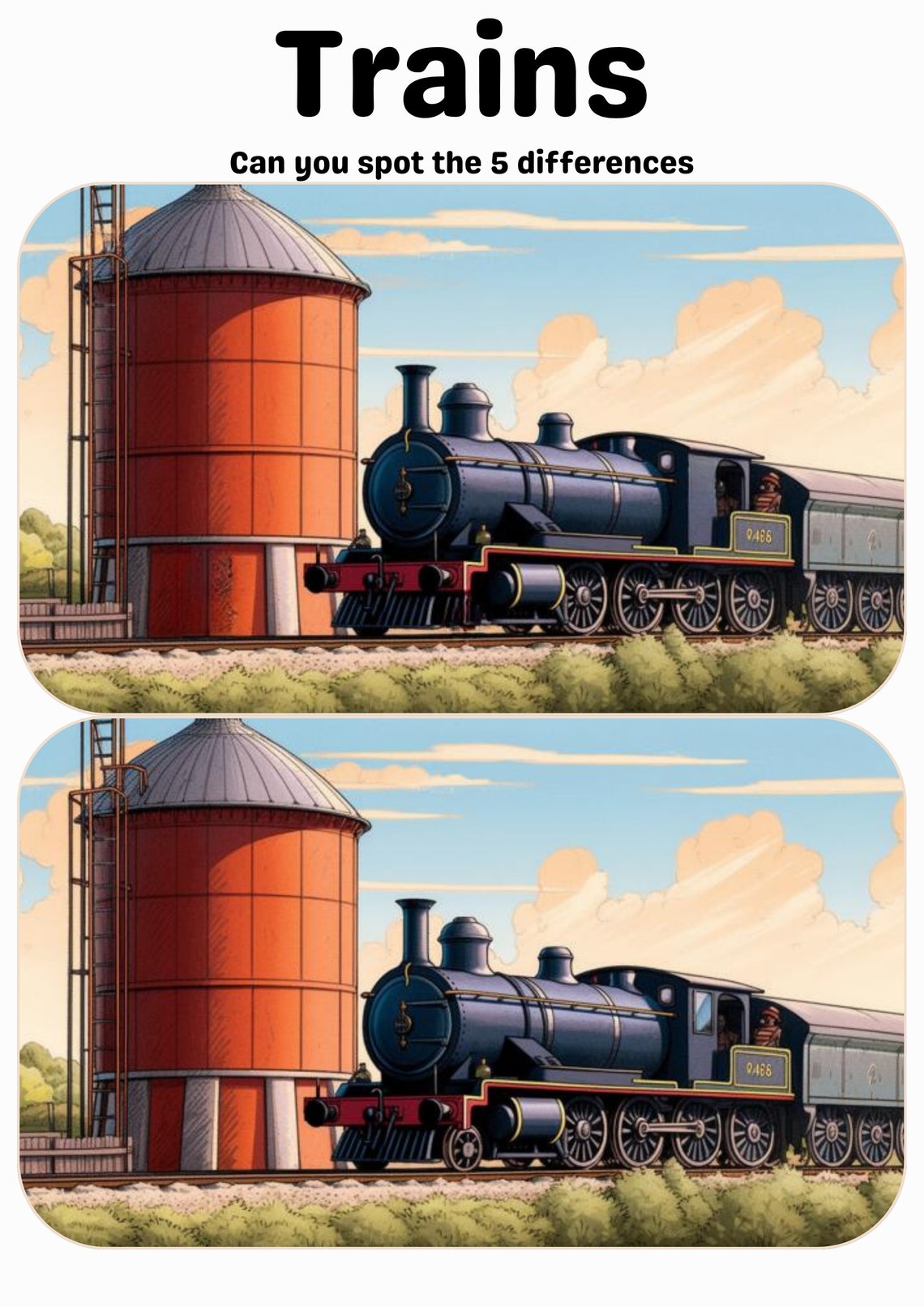 Spot the Difference - Set of 8 Trains Themed With Answer Sheet ...