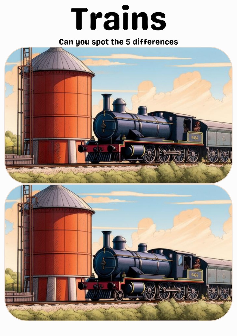 Spot the Difference - Set of 8 Trains Themed With Answer Sheet ...