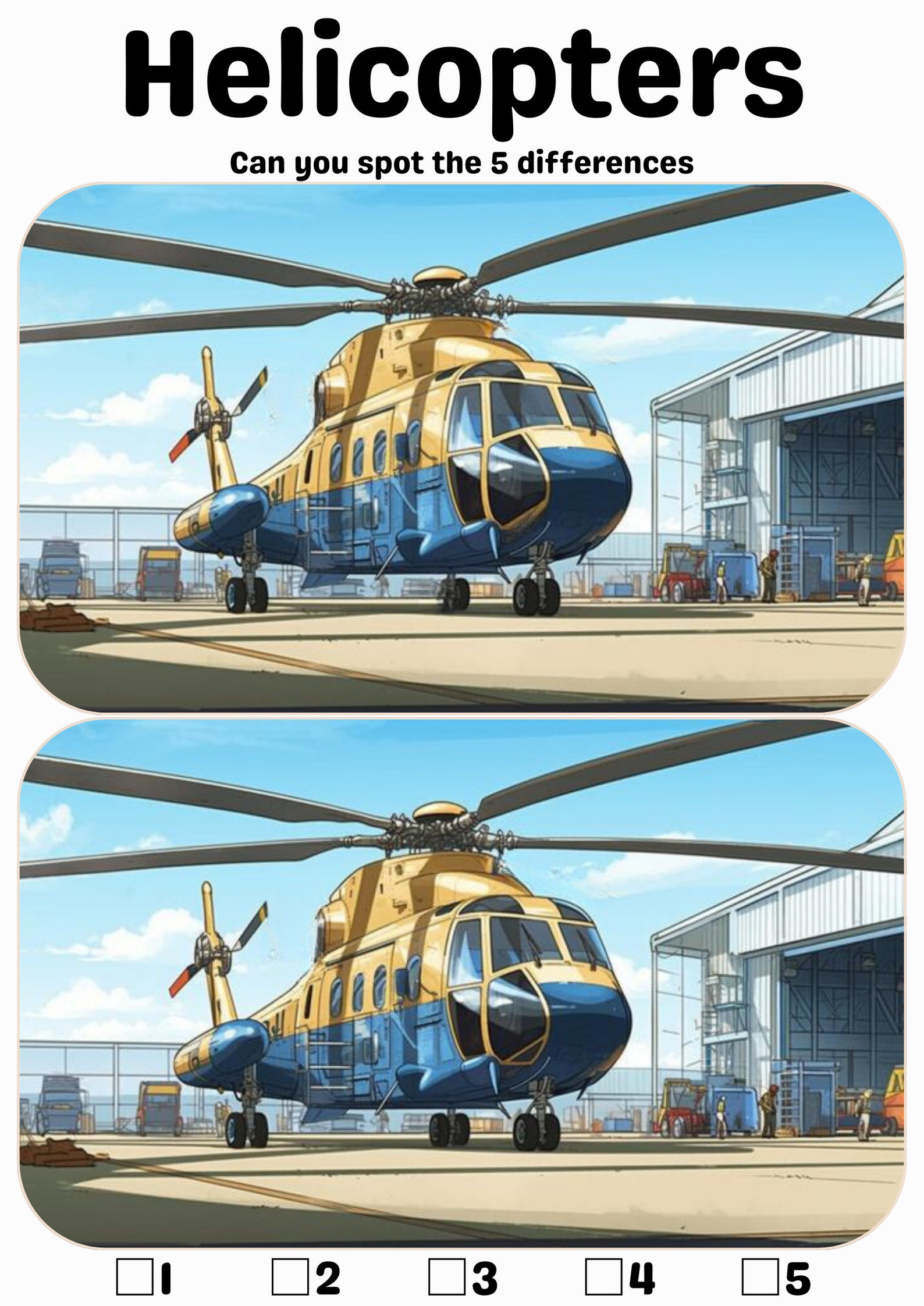 Spot the Difference - Set of 8 Helicopters Themed With Answer Sheet ...