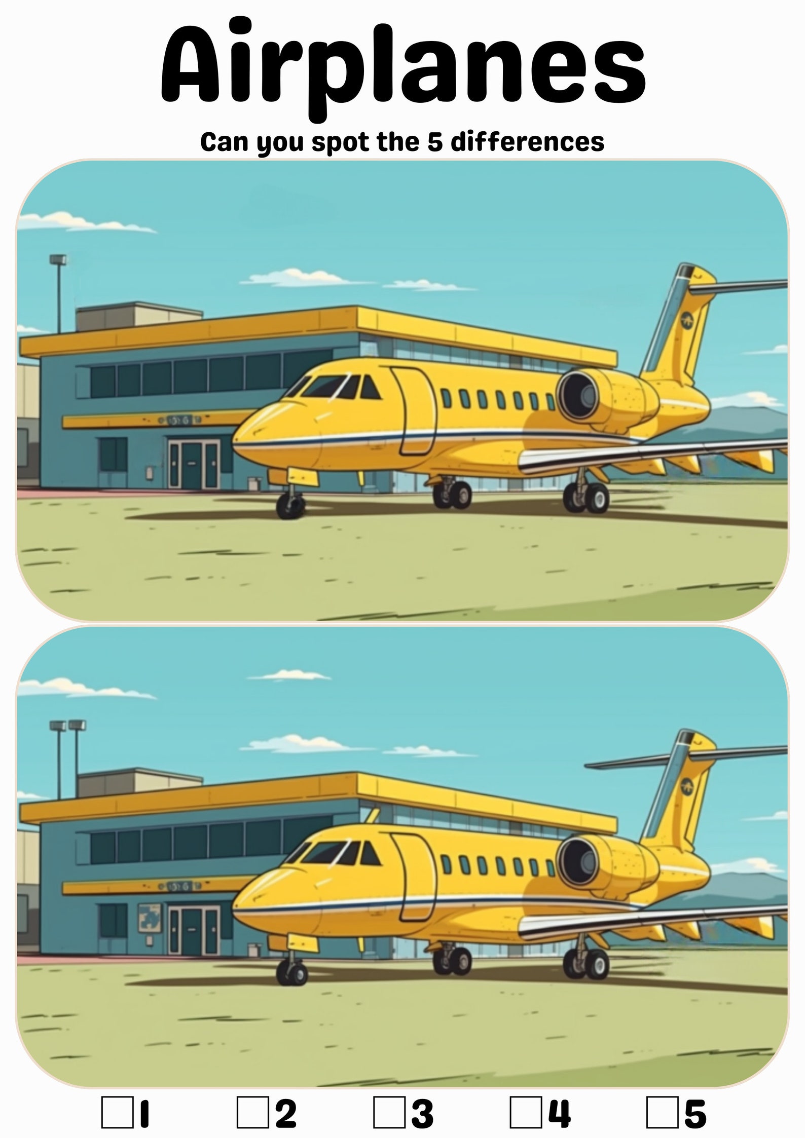 Spot the Difference - Set of 8 Airplanes Themed With Answer Sheet ...