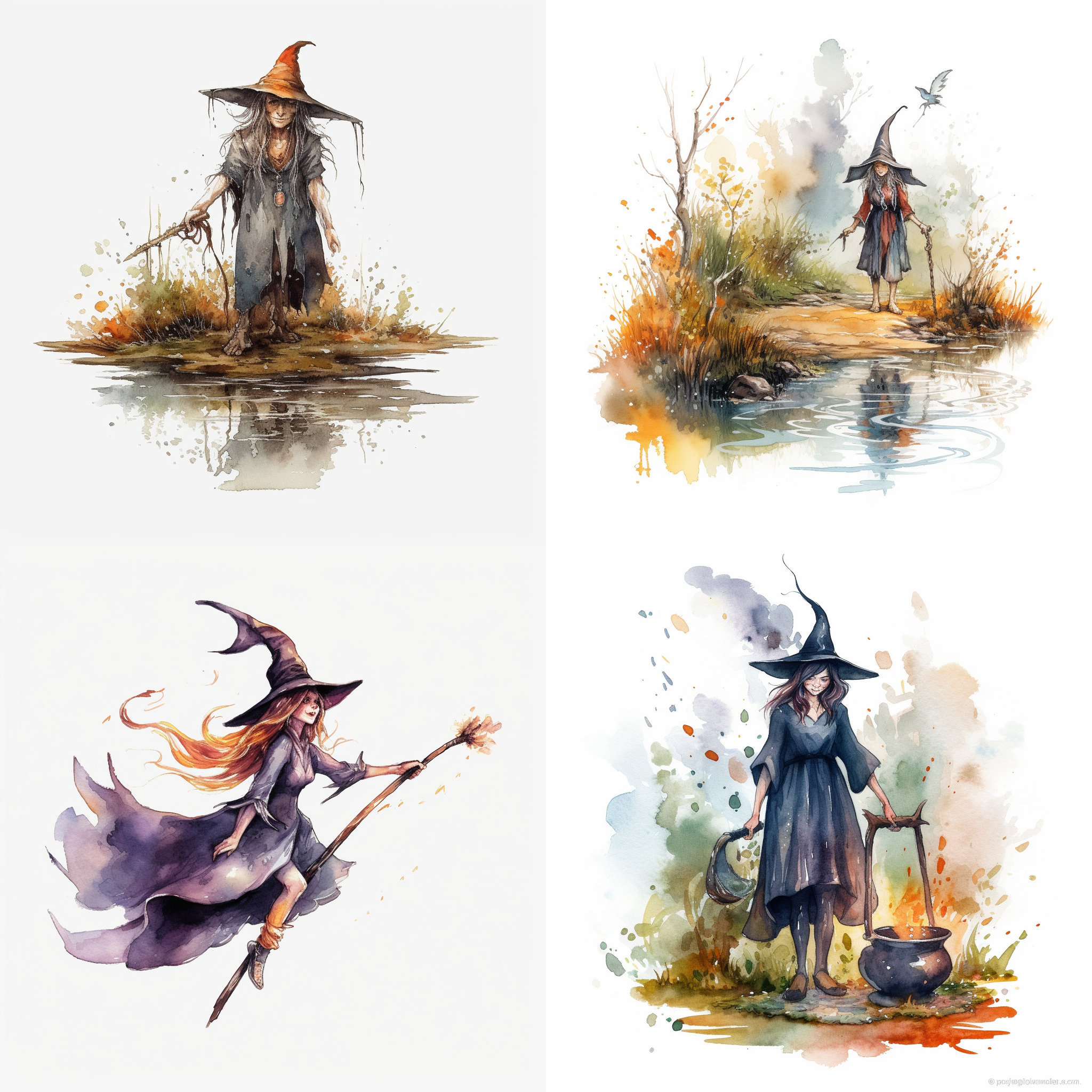 12 Watercolour Witch Clipart Animated Characters, Fantasy Watercolor ...