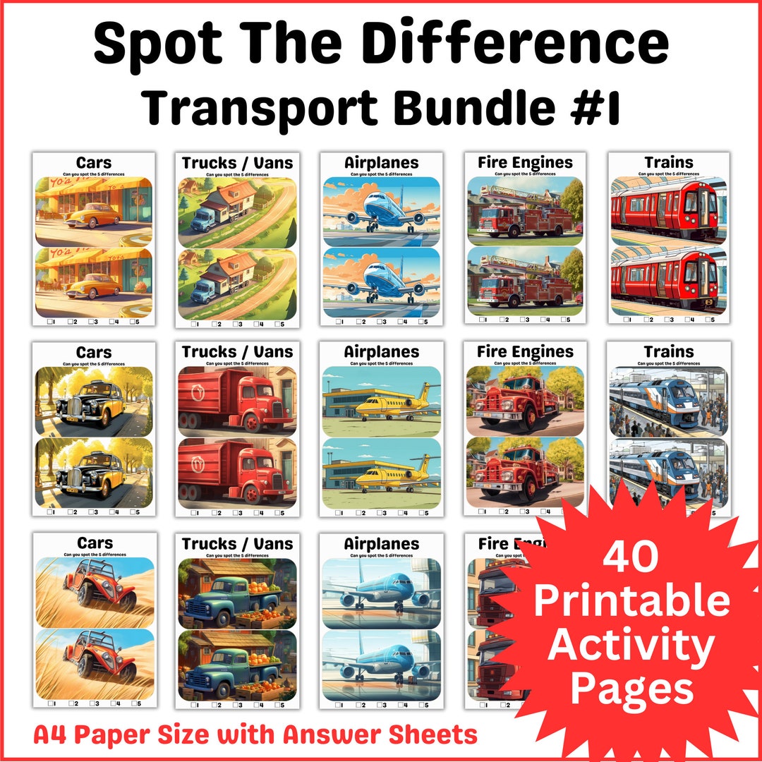 Spot the Difference - Transport Collection - 5 Themed Sets, Cars Trucks ...