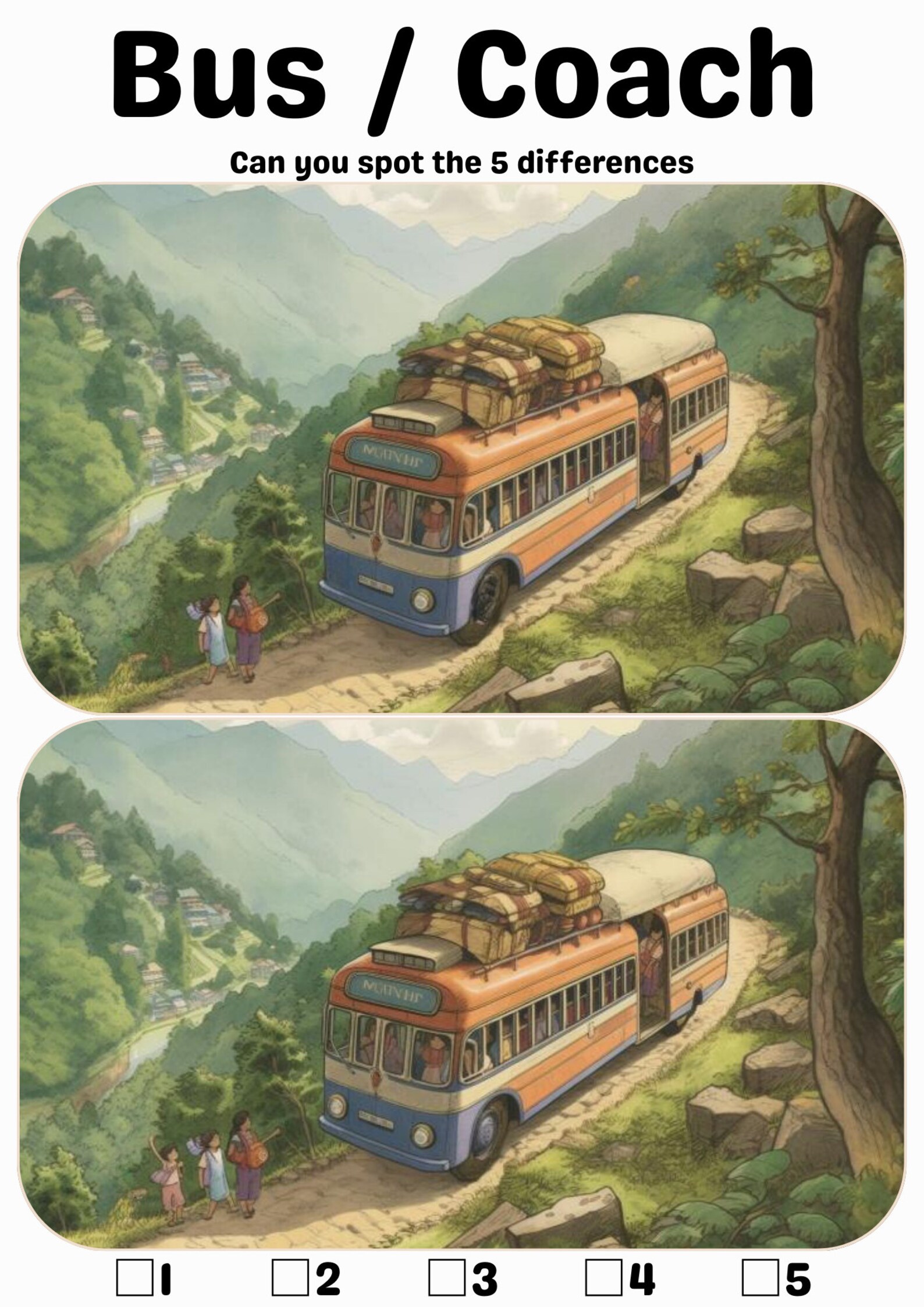 Spot the Difference - Set of 8 Bus & Coach Themed With Answer Sheet ...