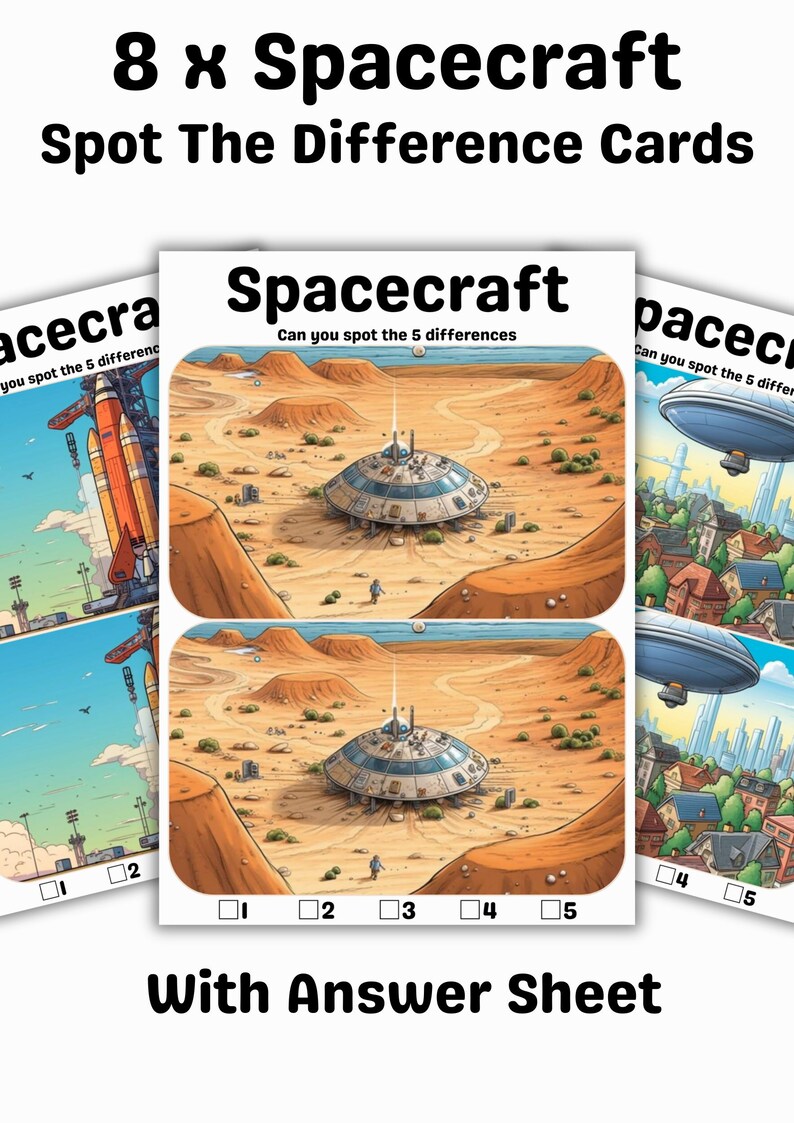 Spot the Difference - Set of 8 Spacecraft Themed With Answer Sheet ...