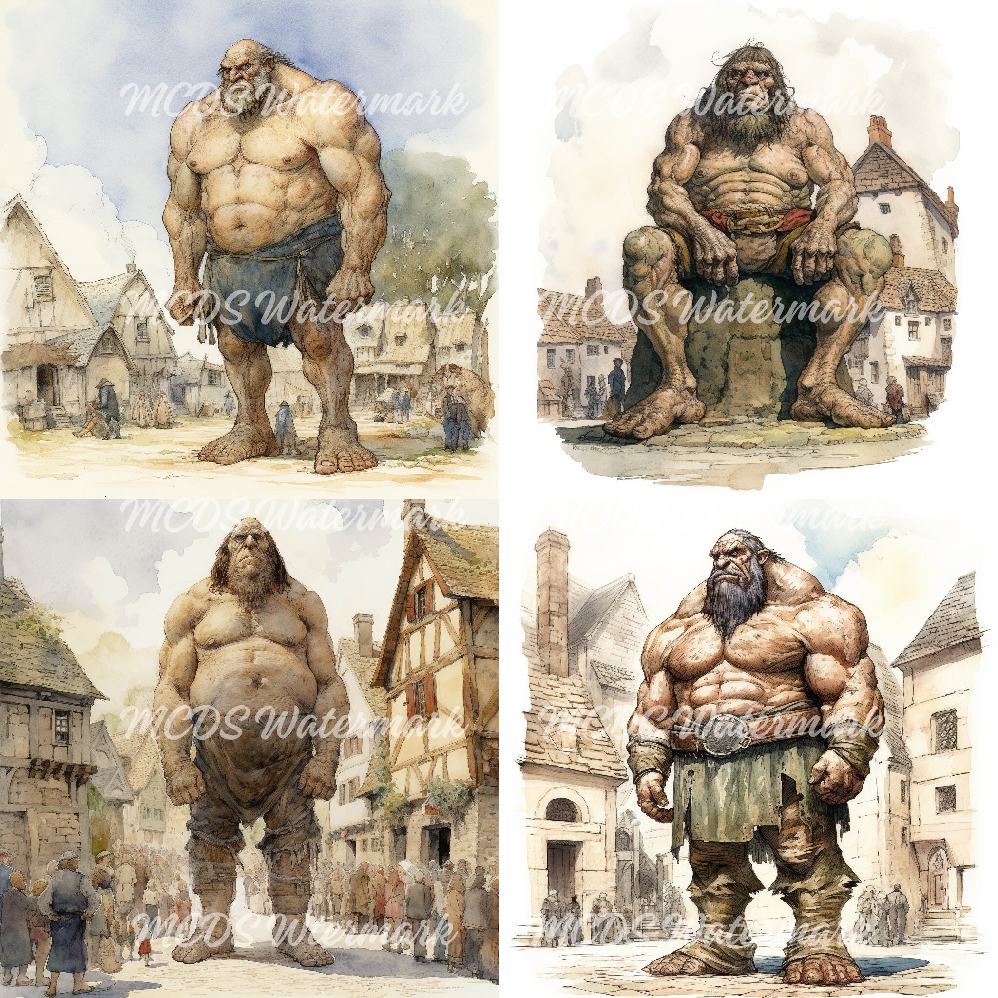 12 Watercolour Giant's Clipart Animated Characters, Mystic Watercolor ...