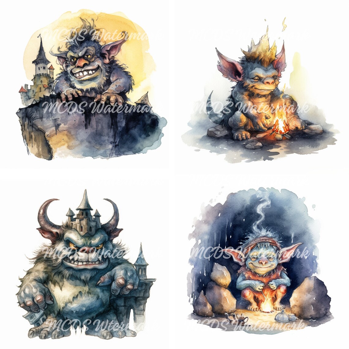 12 Watercolour Trolls Clipart Animated Characters, Mystical Watercolor ...