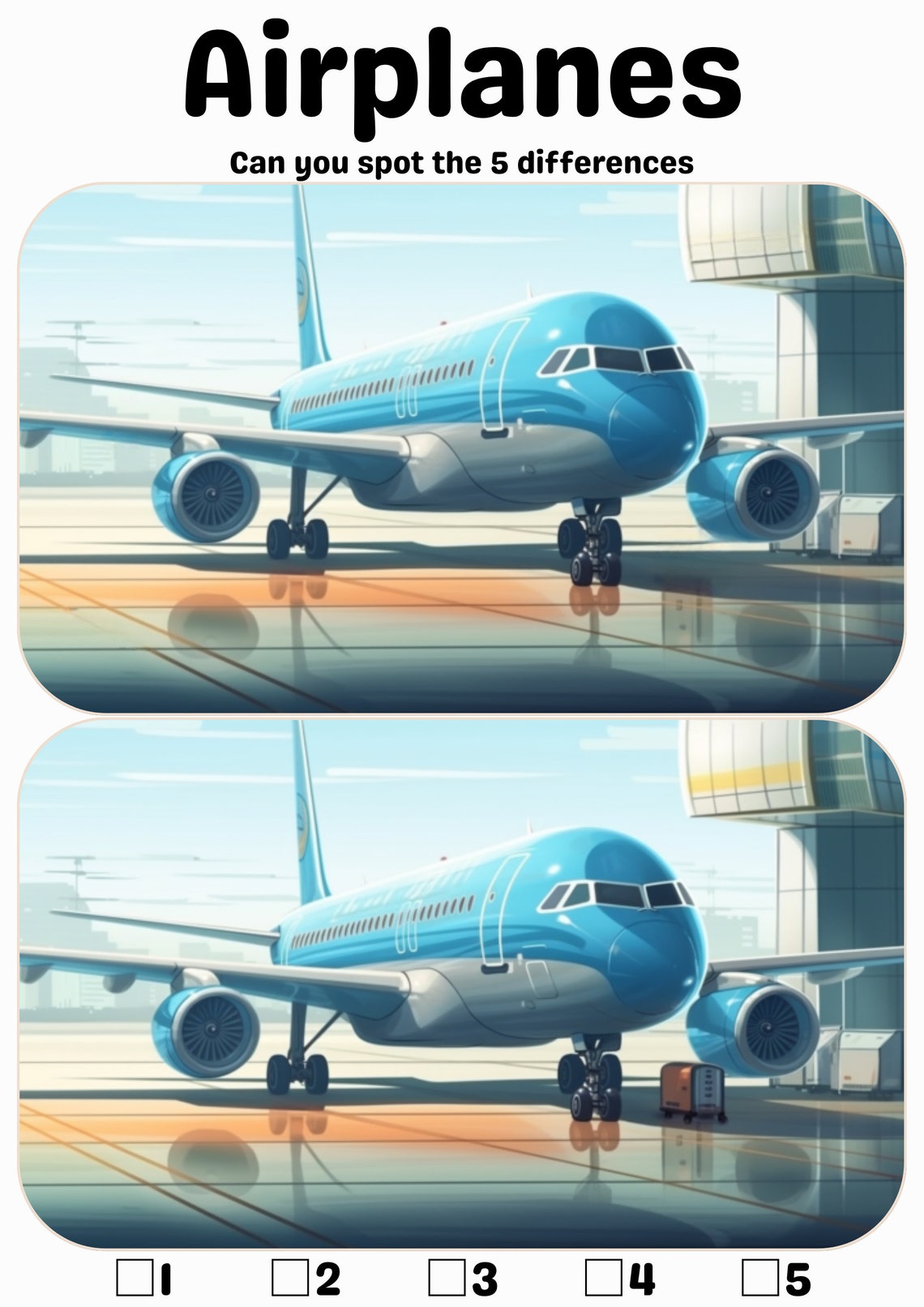 Spot the Difference - Set of 8 Airplanes Themed With Answer Sheet ...