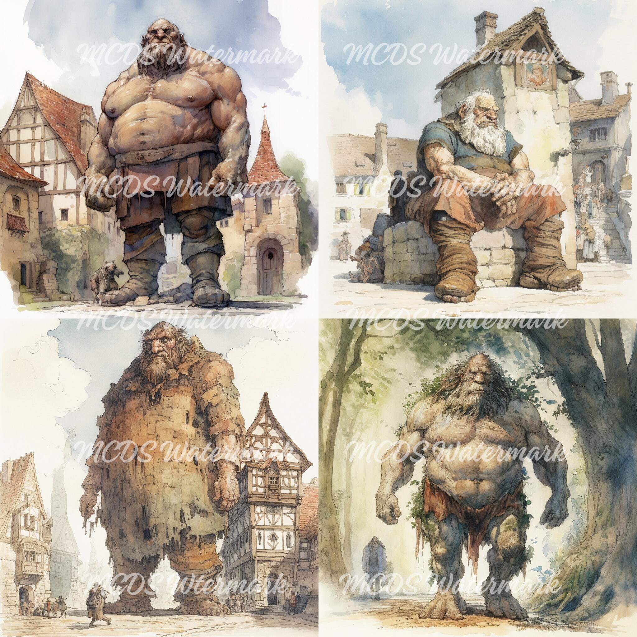12 Watercolour Giant's Clipart Animated Characters, Mystic Watercolor ...
