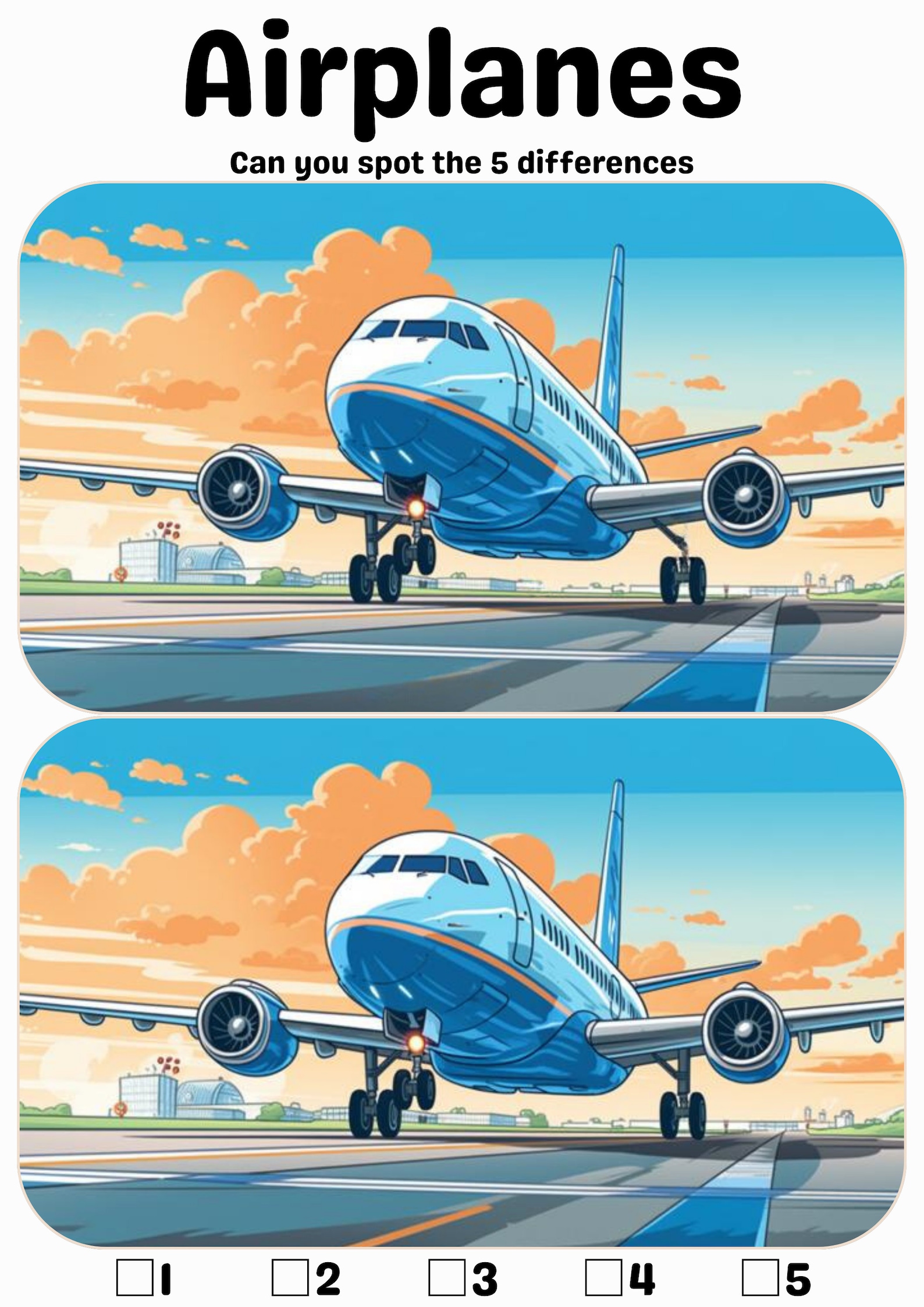 Spot the Difference - Set of 8 Airplanes Themed With Answer Sheet ...