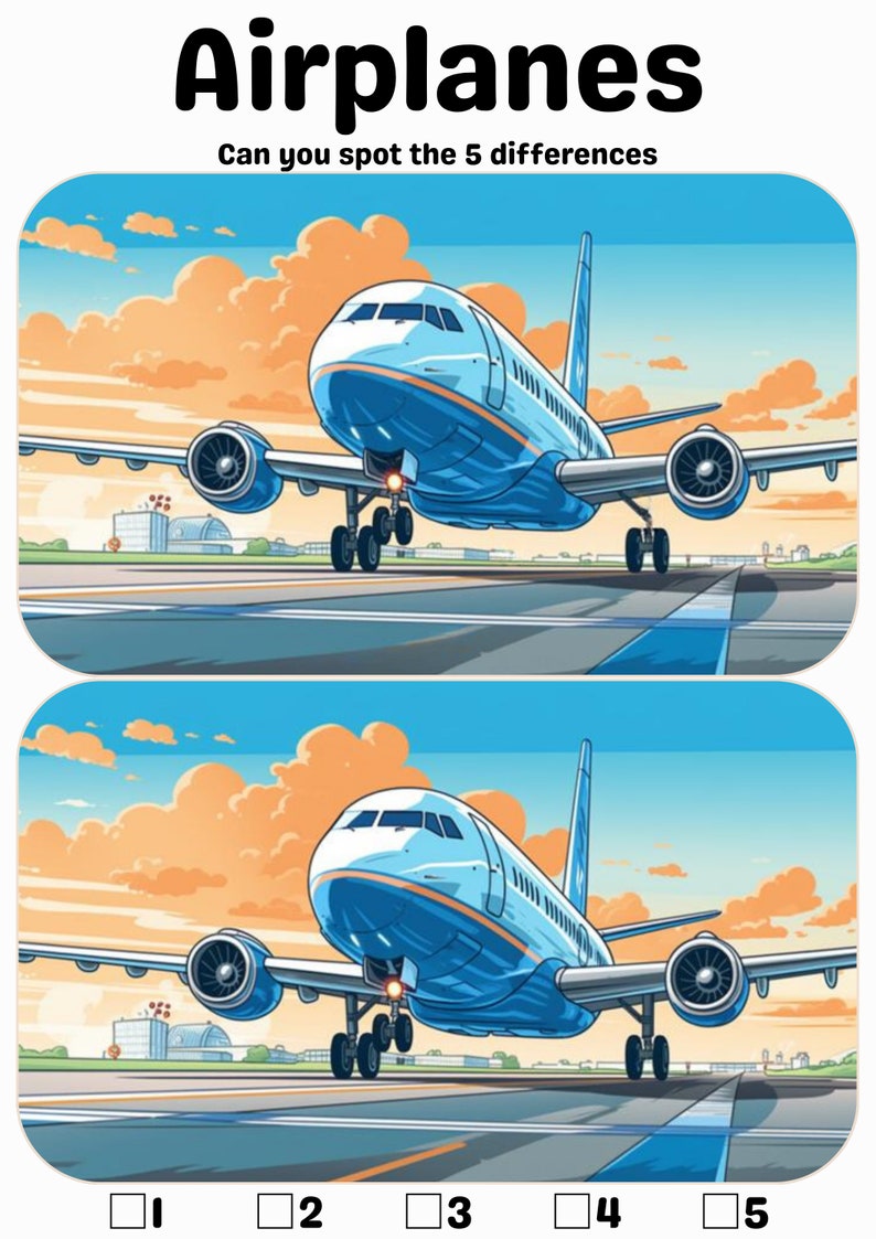 Spot the Difference - Set of 8 Airplanes Themed With Answer Sheet ...