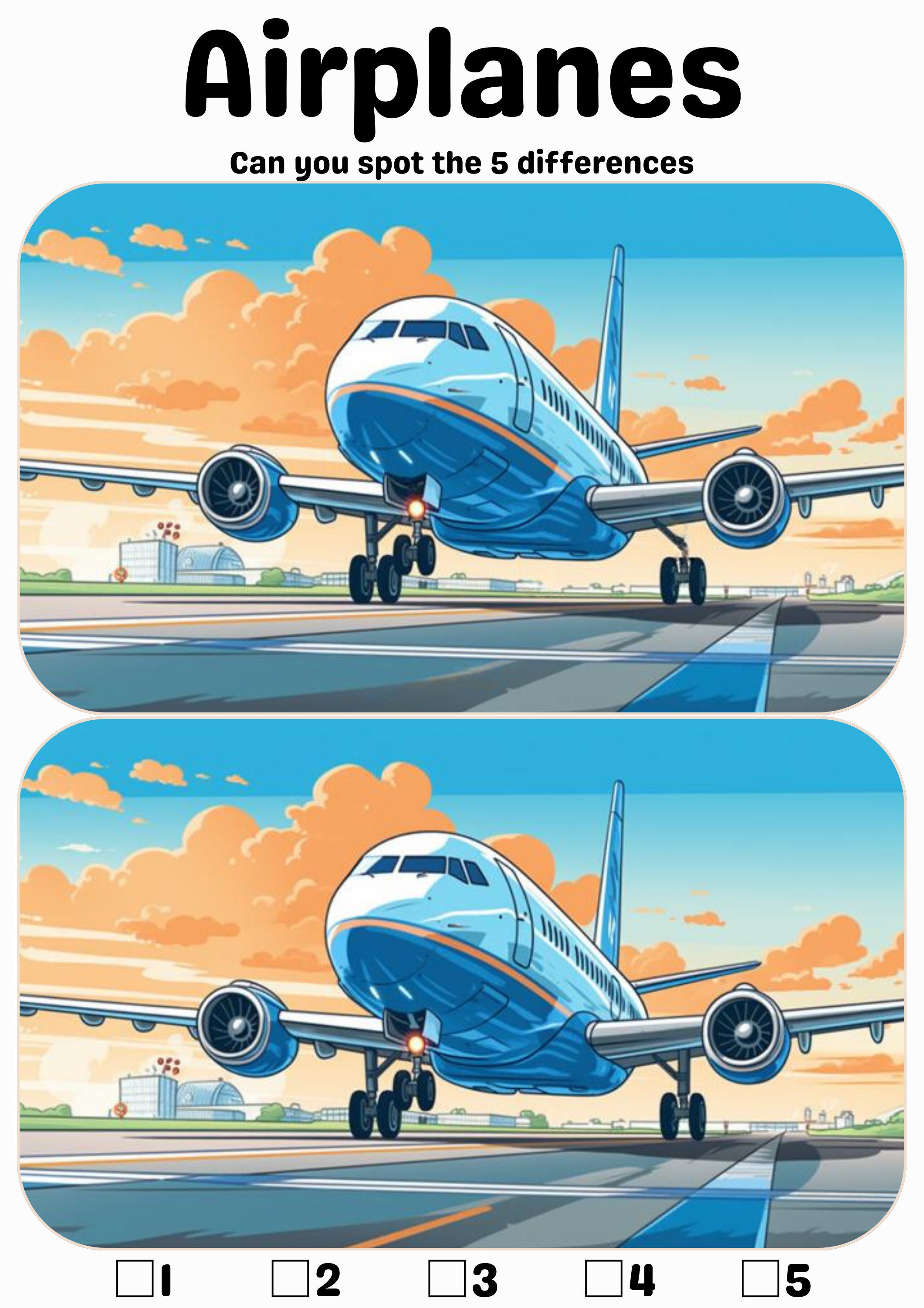 Spot the Difference - Set of 8 Airplanes Themed With Answer Sheet ...