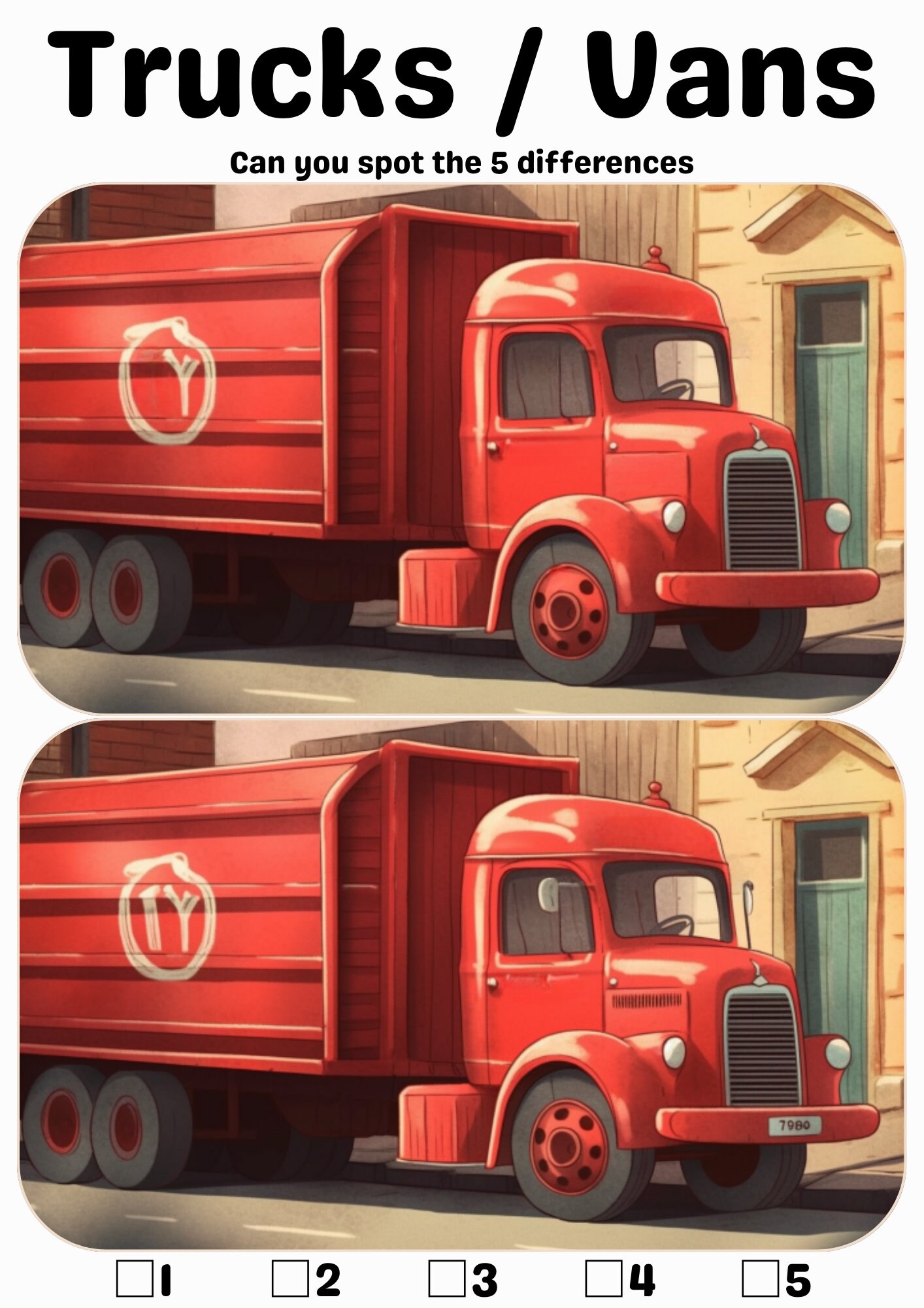 Spot the Difference - Set of 8 Trucks & Vans Themed With Answer Sheet ...