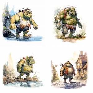 12 Watercolour Ogres Clipart Animated Characters, Mystical Watercolor ...