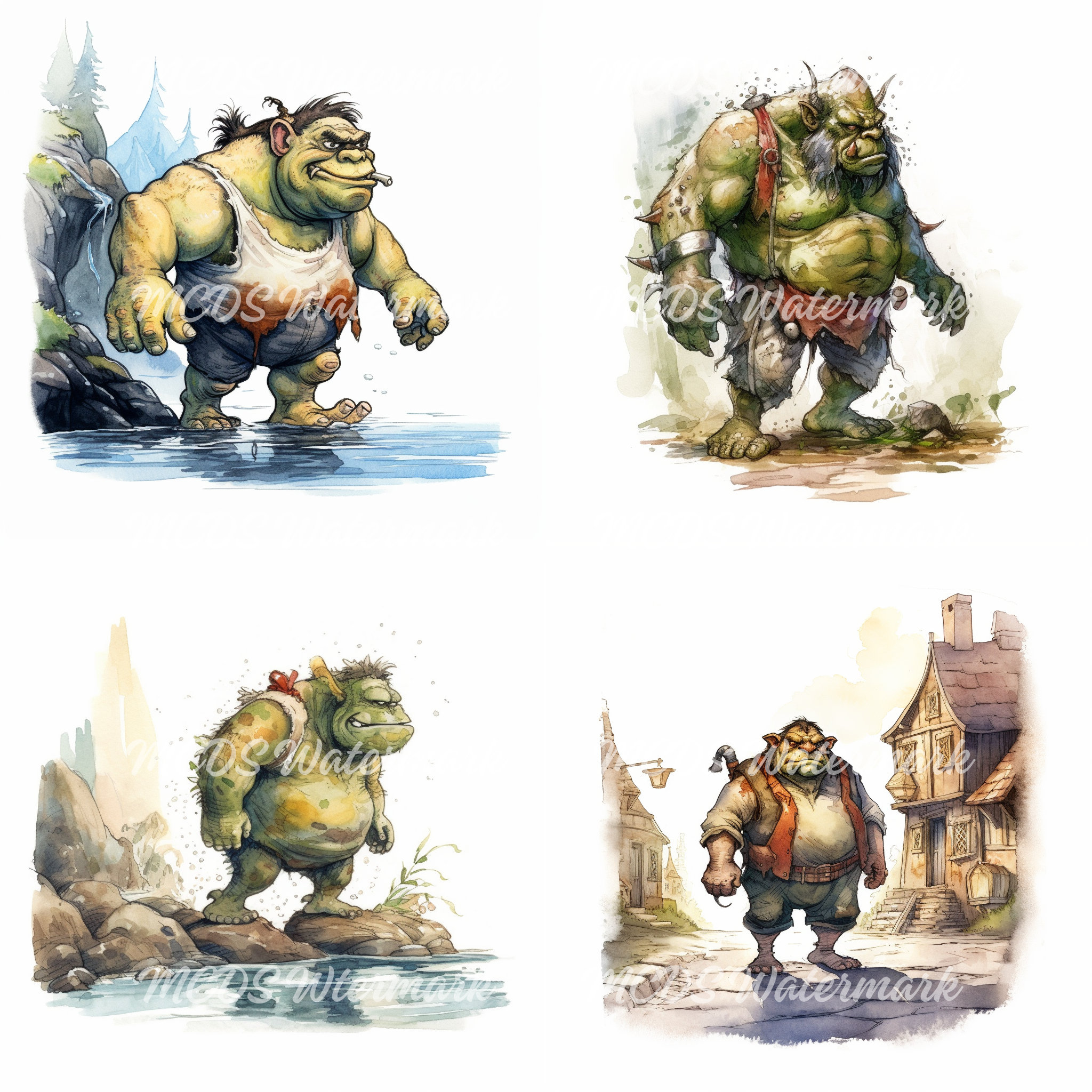 12 Watercolour Ogres Clipart Animated Characters, Mystical Watercolor ...