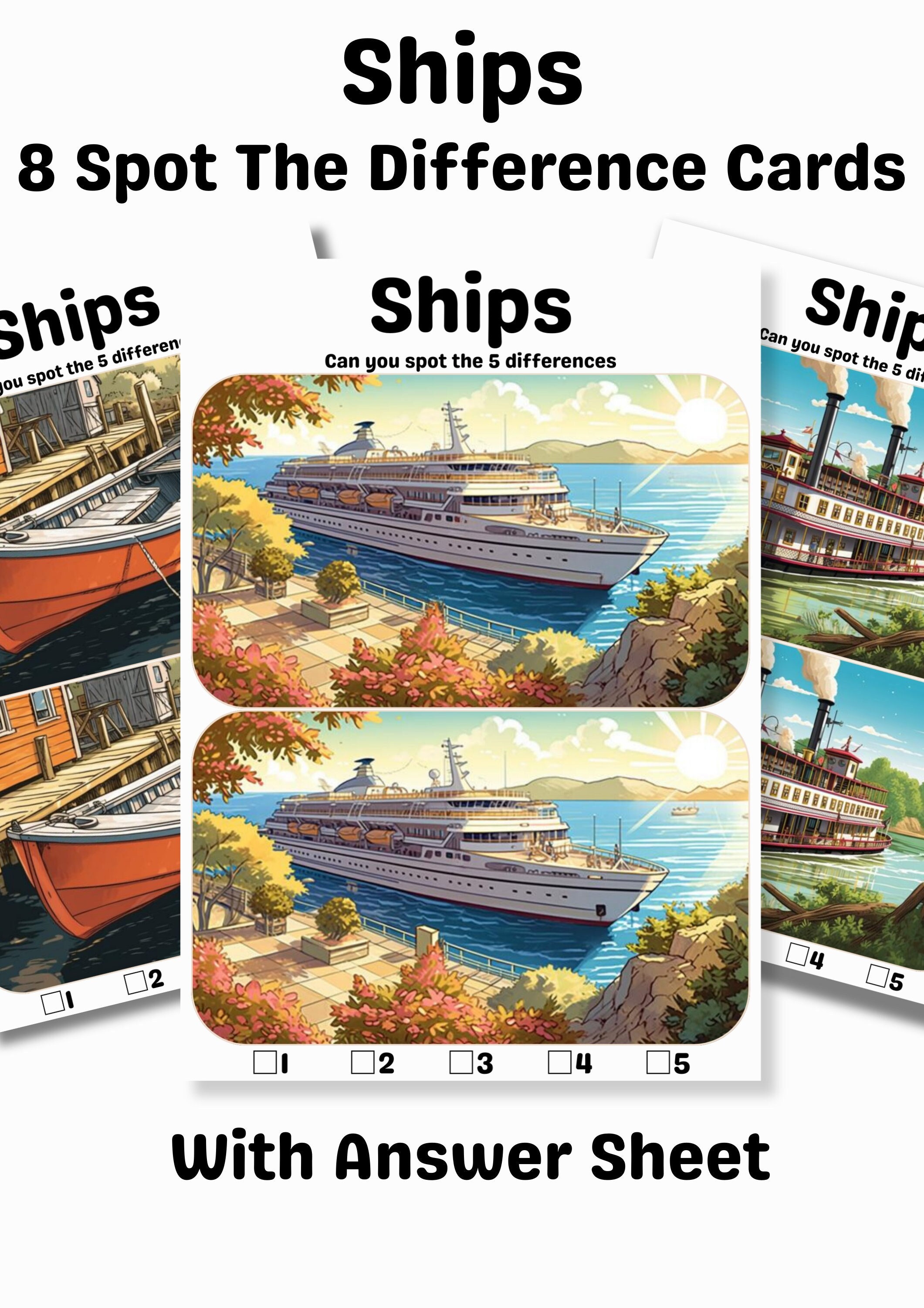 Spot the Difference Set of 8 Ship Themed With Answer Sheet Digital ...