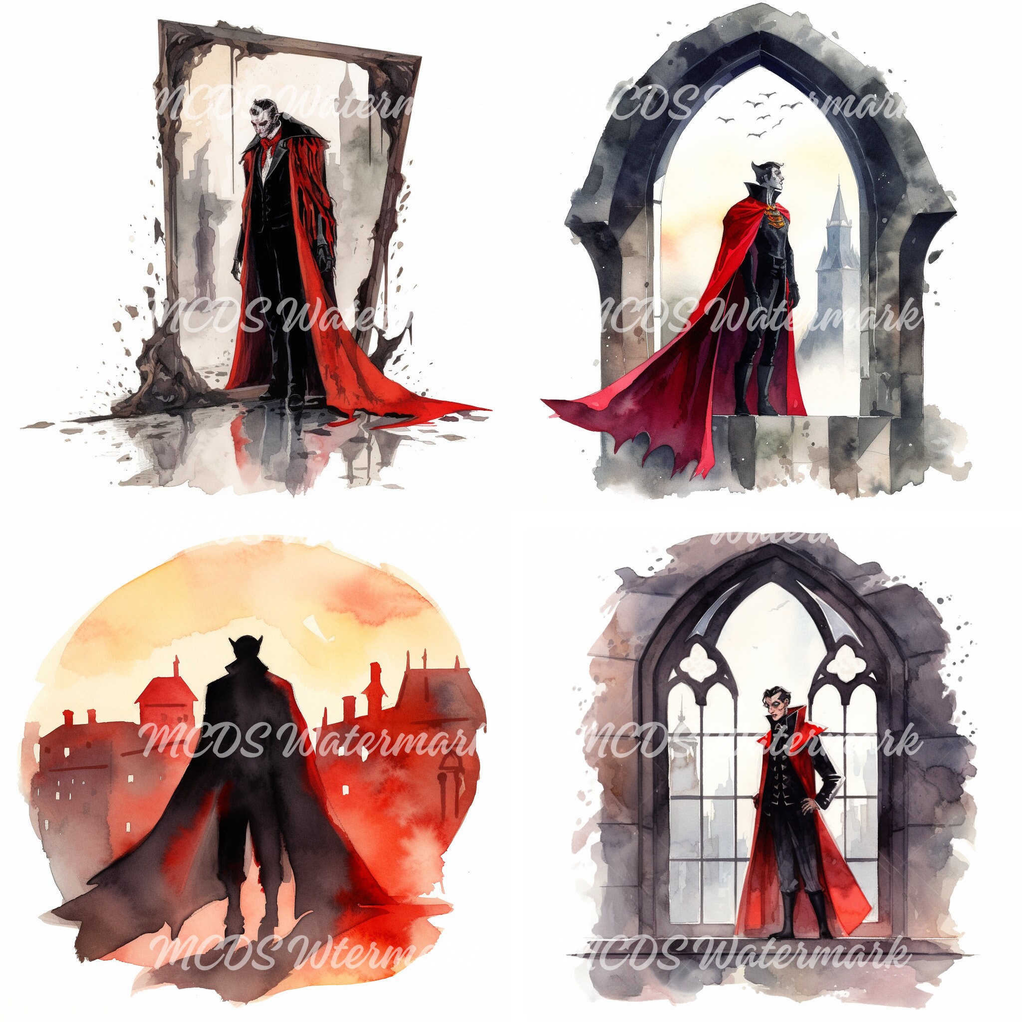 12 Watercolour Vampires Clipart Animated Characters, Fantasy Watercolor ...