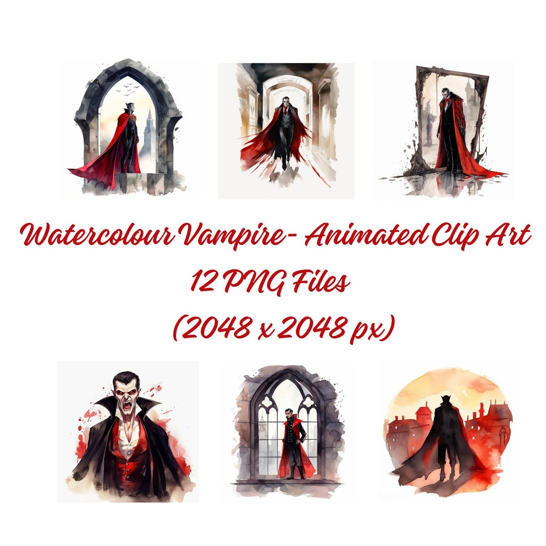 12 Watercolour Vampires Clipart Animated Characters, Fantasy Watercolor ...