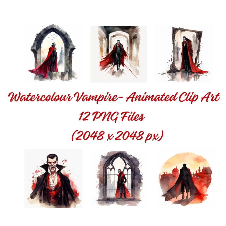12 Watercolour Vampires Clipart Animated Characters, Mystic Watercolor ...