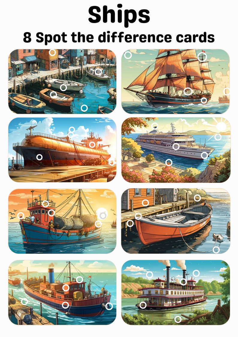 Spot the Difference - Set of 8 Ship Themed With Answer Sheet - Digital ...