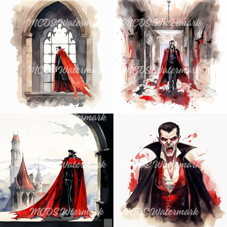 12 Watercolour Vampires Clipart Animated Characters, Mystic Watercolor ...