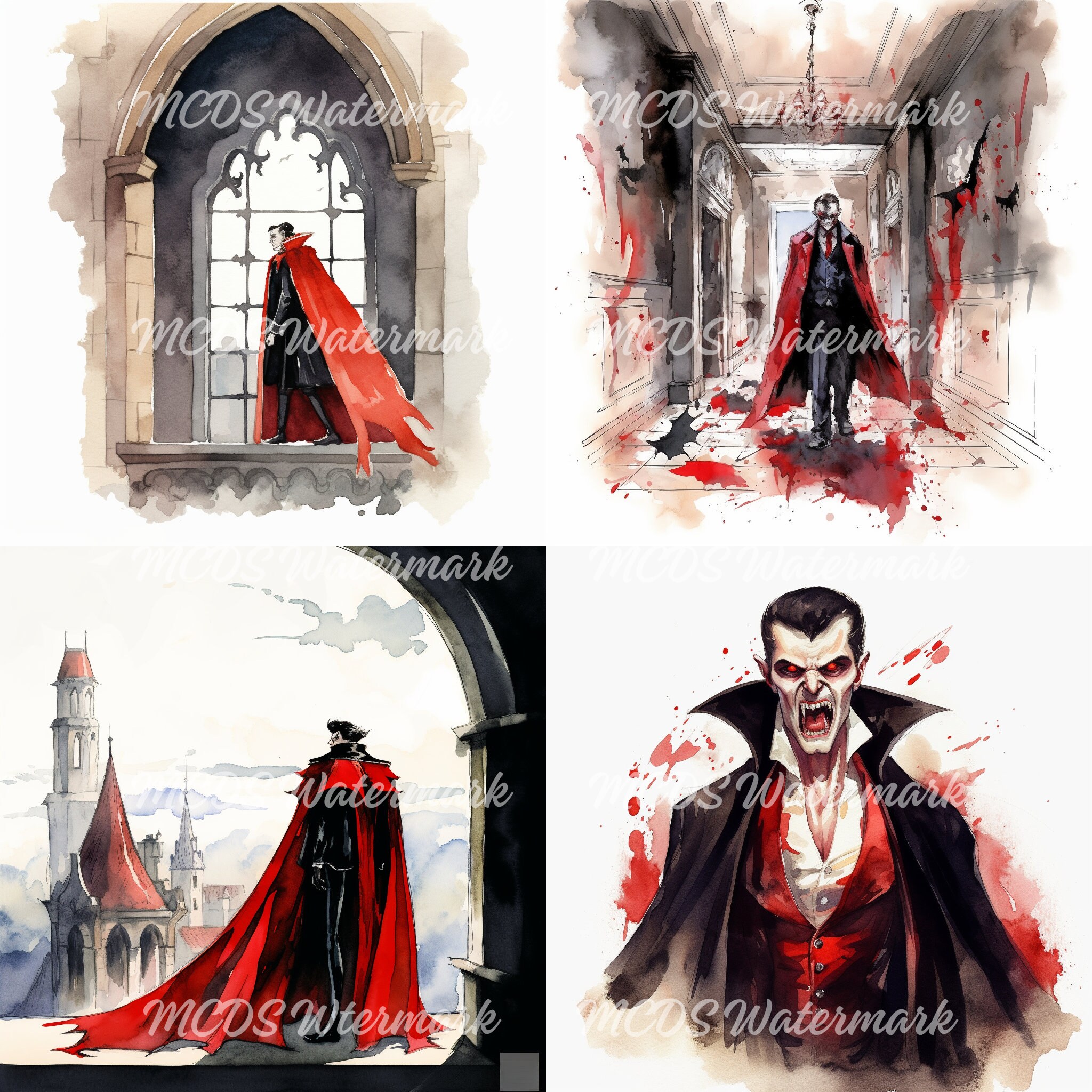 12 Watercolour Vampires Clipart Animated Characters, Fantasy Watercolor ...