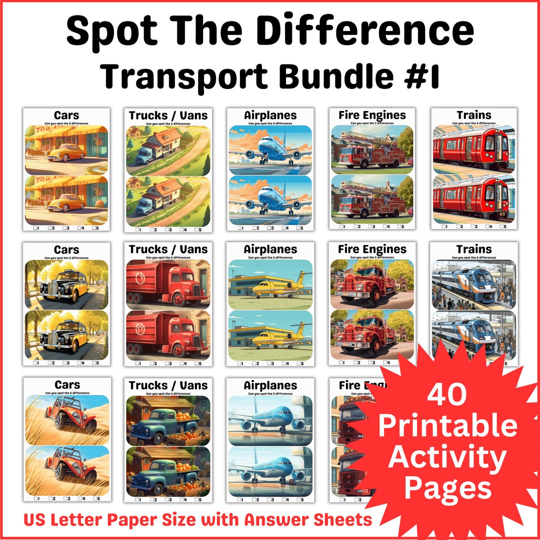Spot the Difference - Transport Collection - 5 Themed Sets, Cars Trucks ...