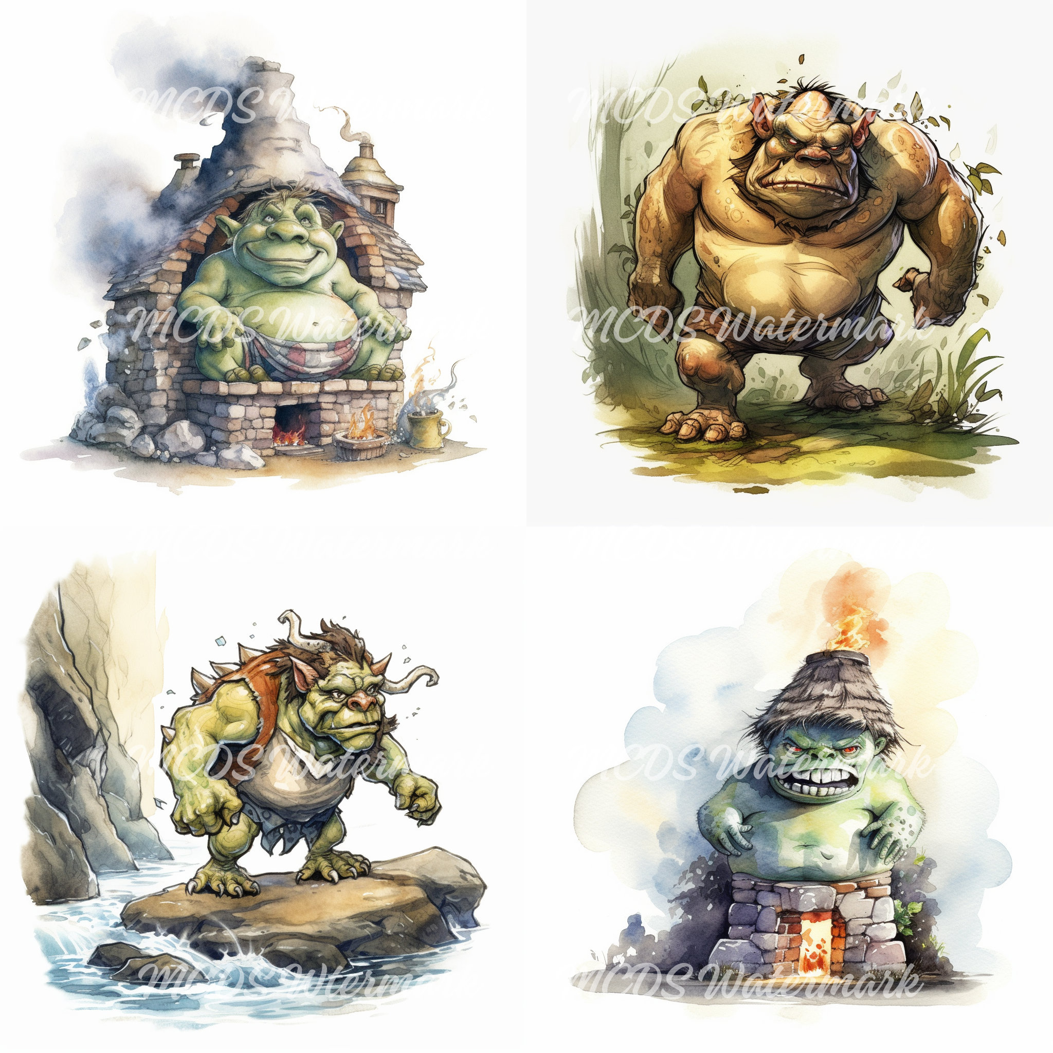 12 Watercolour Ogres Clipart Animated Characters, Mystical Watercolor ...