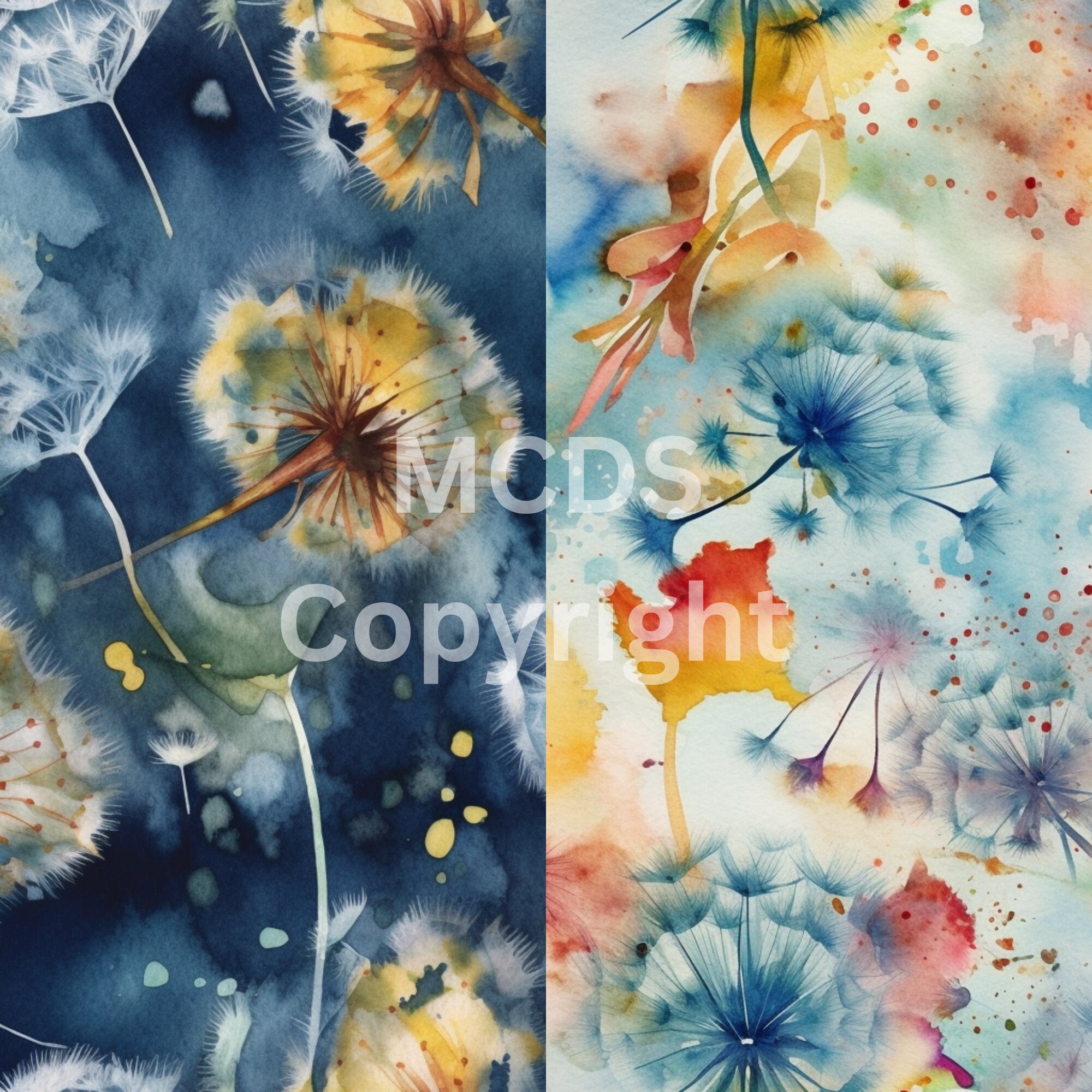12 Watercolour Dandelion Seamless Digital Tile Dandelion Scene ...