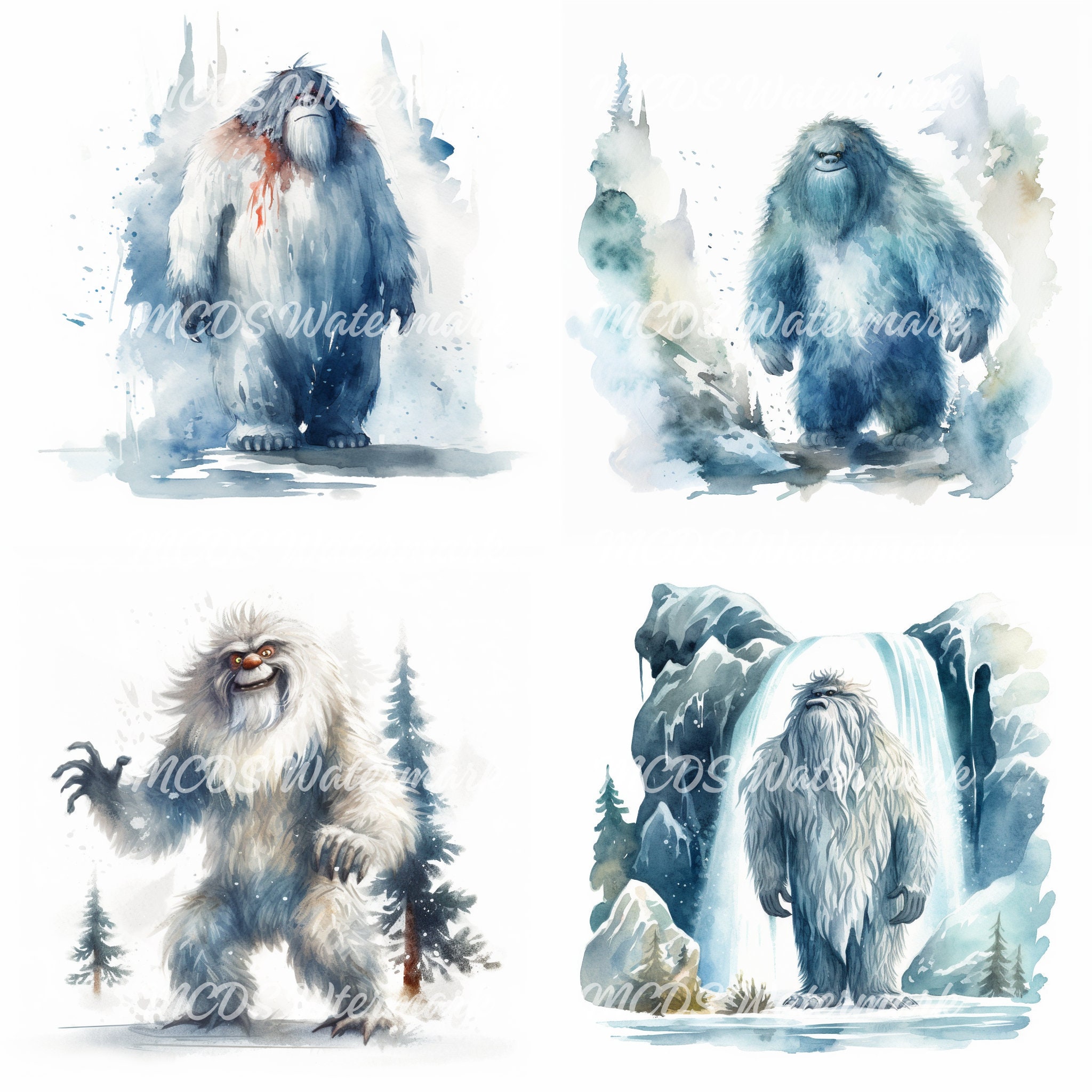 12 Watercolour Yeti Clipart Animated Characters, Mystic Watercolor Snow ...