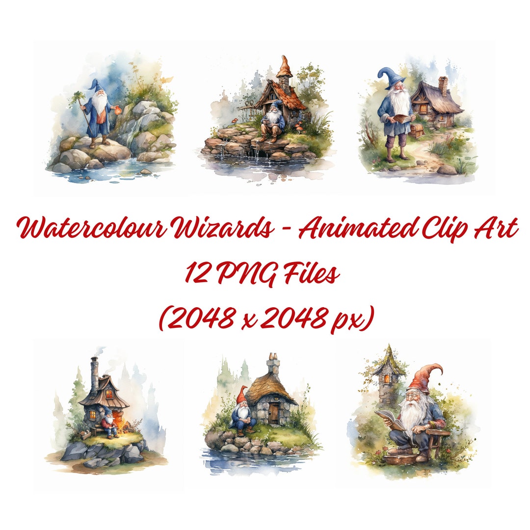 12 Watercolour Wizard Clipart Animated Characters, Fantasy Watercolor ...