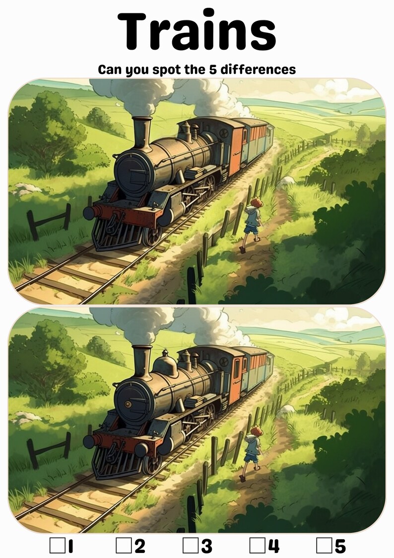 Spot the Difference - Set of 8 Trains Themed With Answer Sheet ...