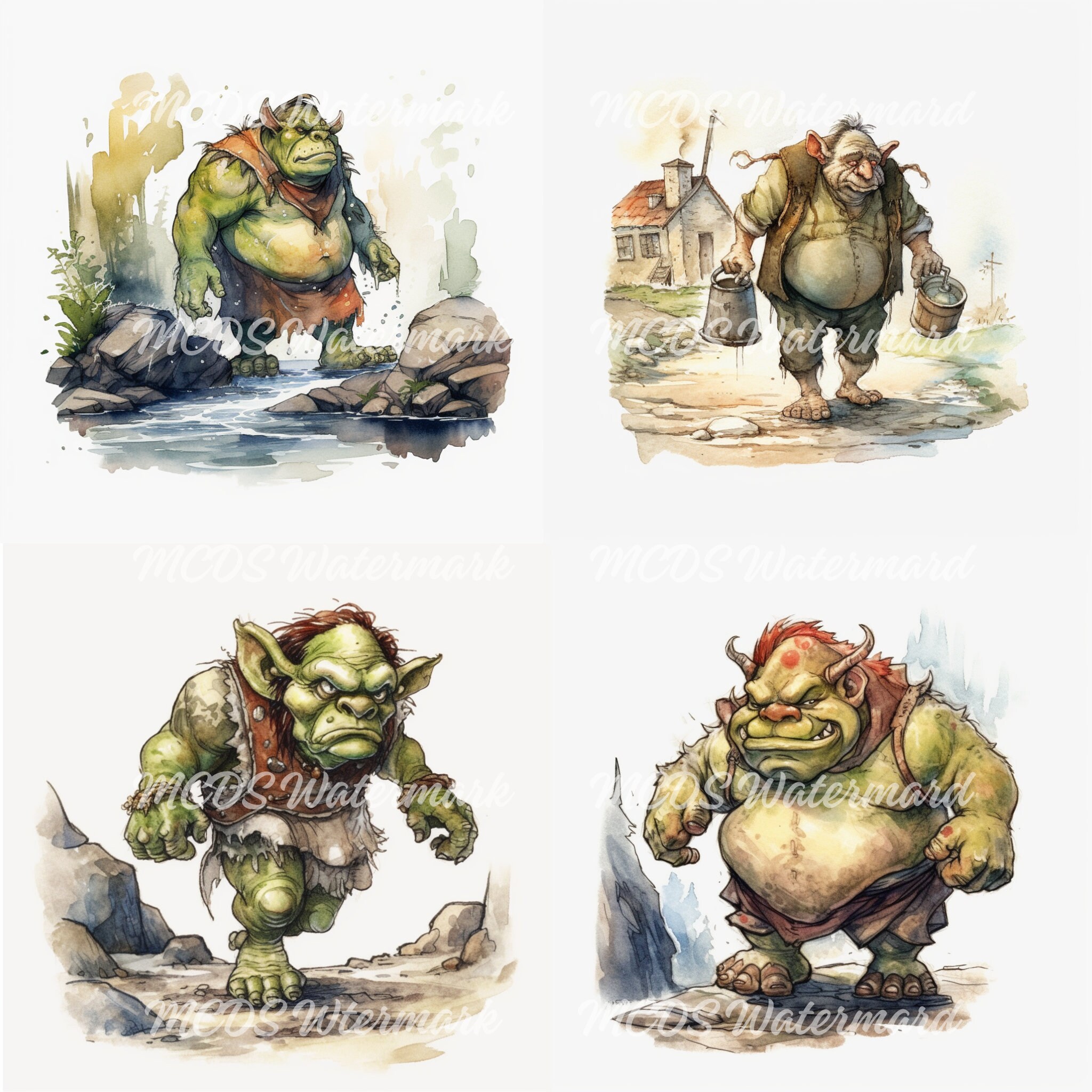 12 Watercolour Ogres Clipart Animated Characters, Mystical Watercolor ...