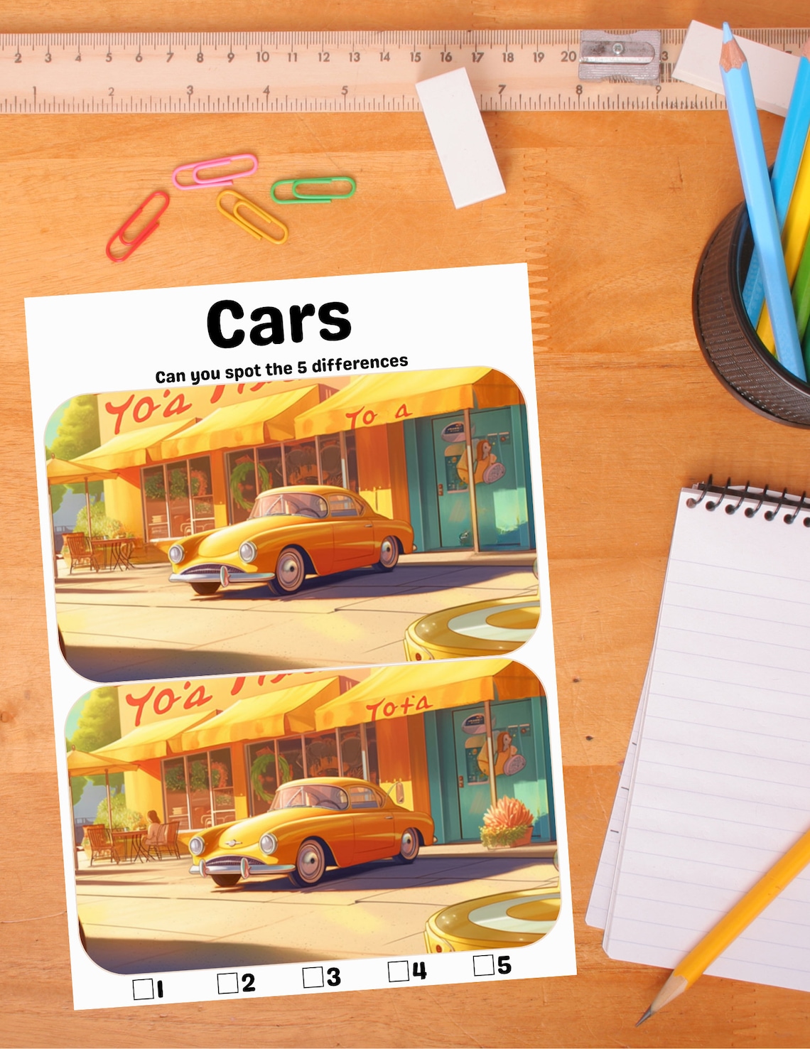 Spot the Difference - Set of 8 Cars Themed With Answer Sheet - Digital ...