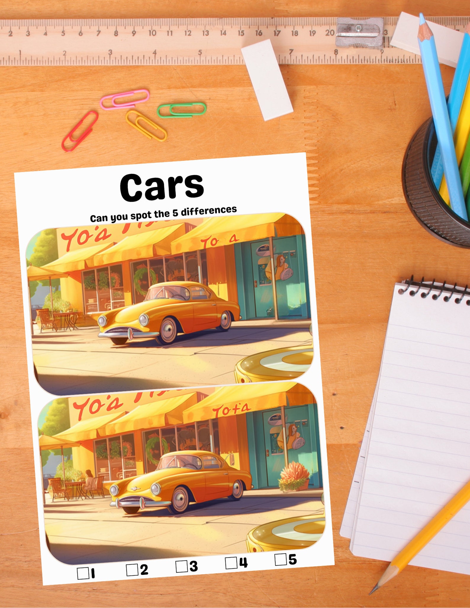 Spot the Difference - Set of 8 Cars Themed With Answer Sheet - Digital ...